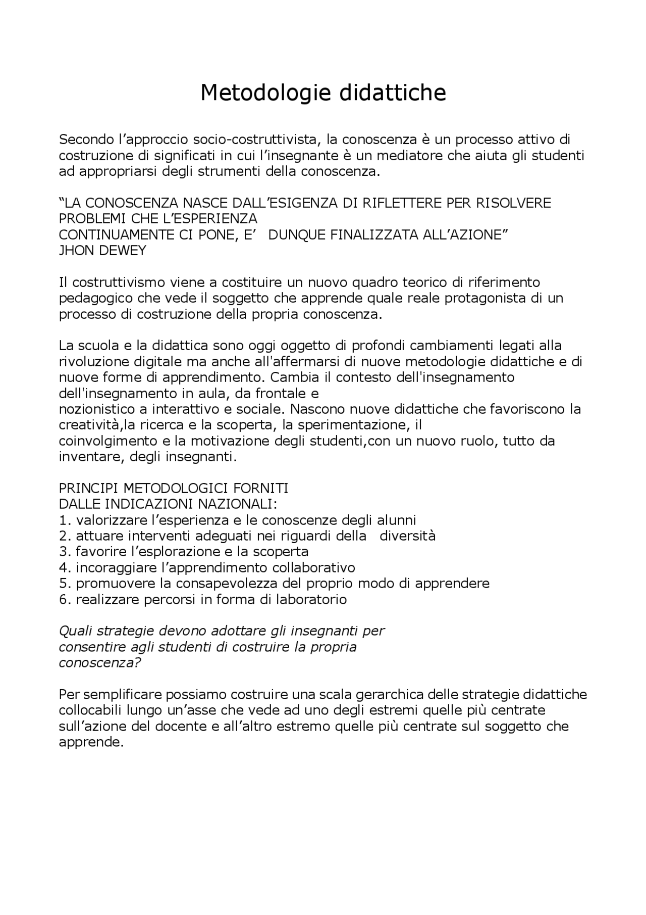 Metodologie Didattiche Docsity