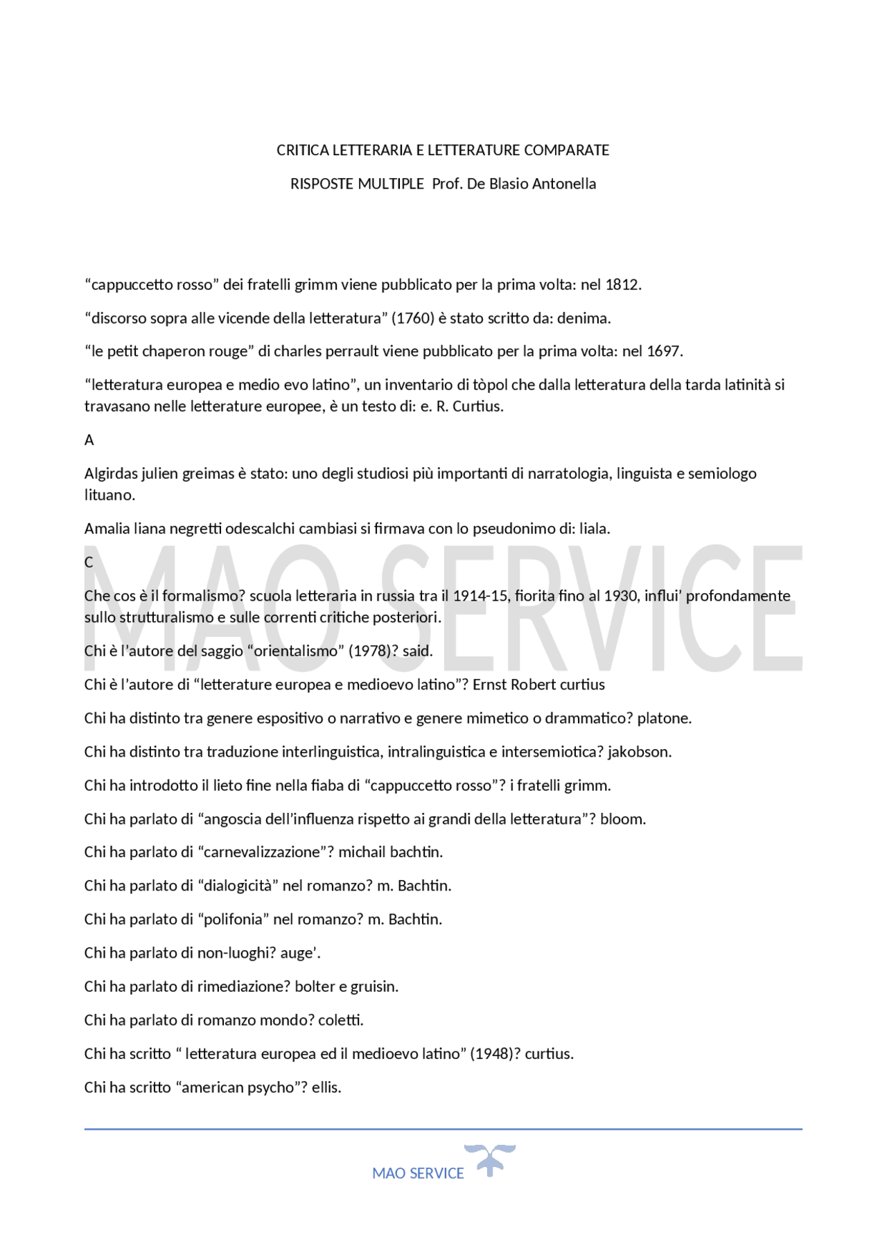 PANIERE ECAMPUS CRITICA LETTERARIA E LETTERATURE COMPARATE MULTIPLE - Docsity