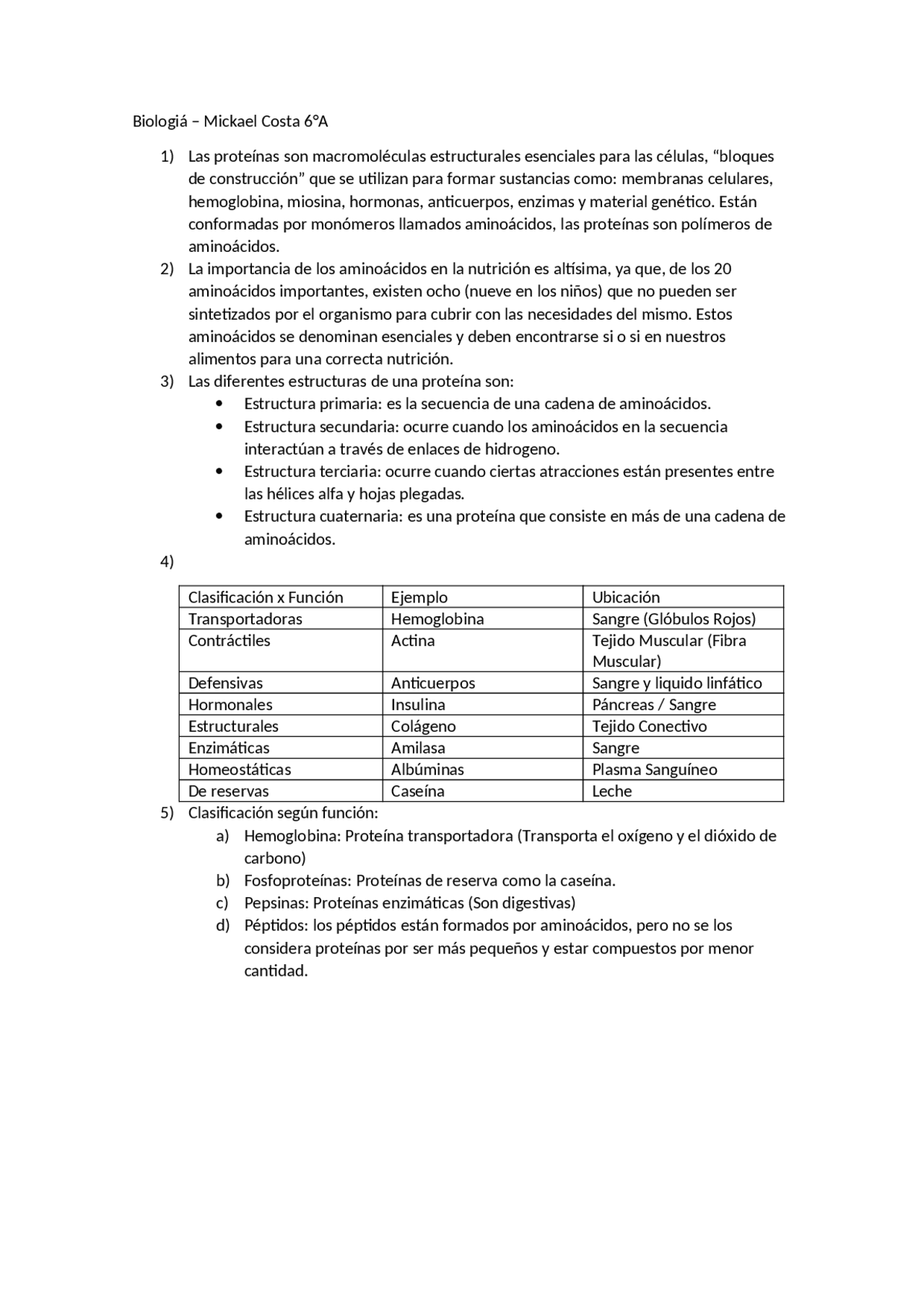 Las Proteínas Que Son Función Etc Apuntes De Biología Docsity