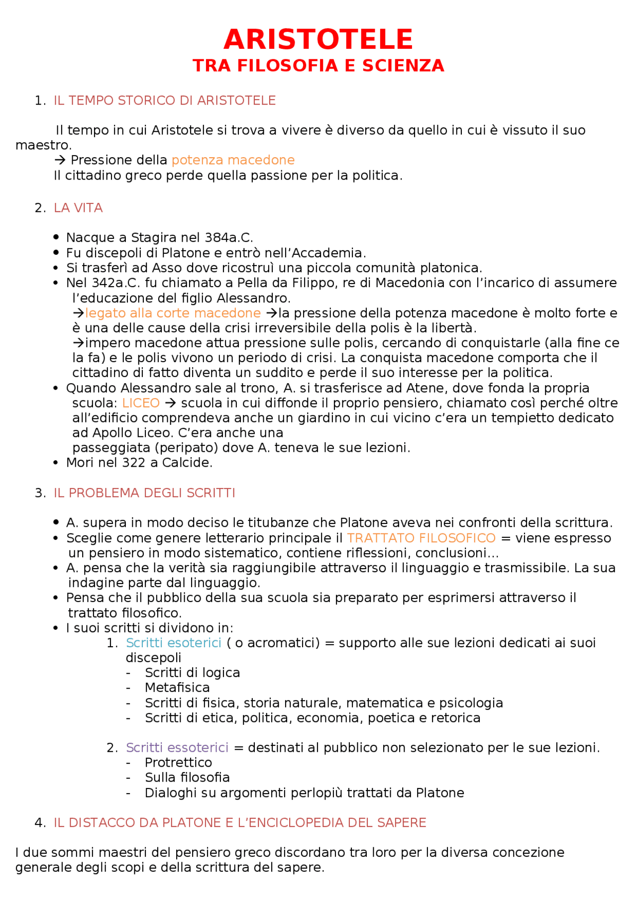 Riassunto Di Aristotele Docsity