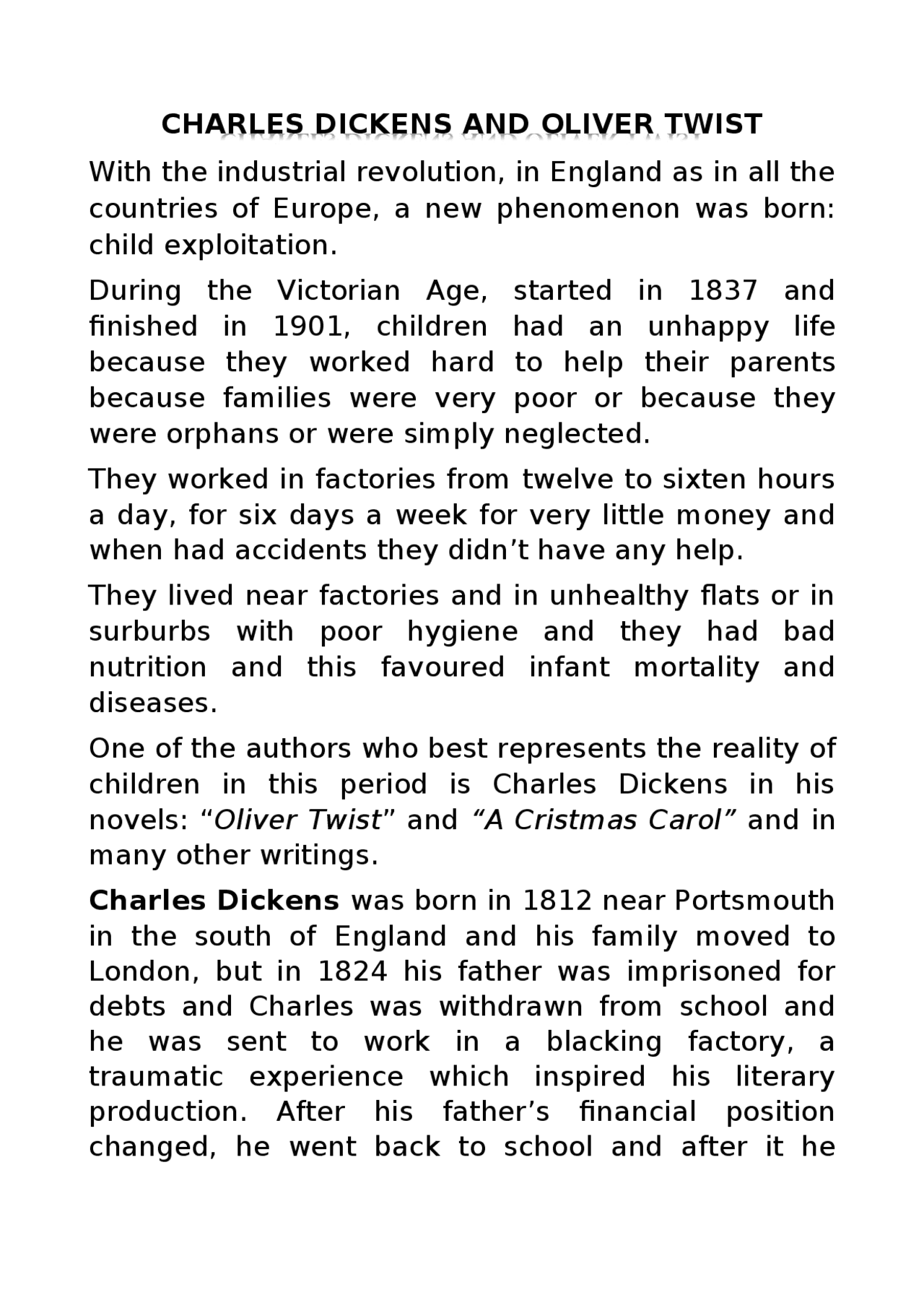 Dickens E Oliver Twist Docsity