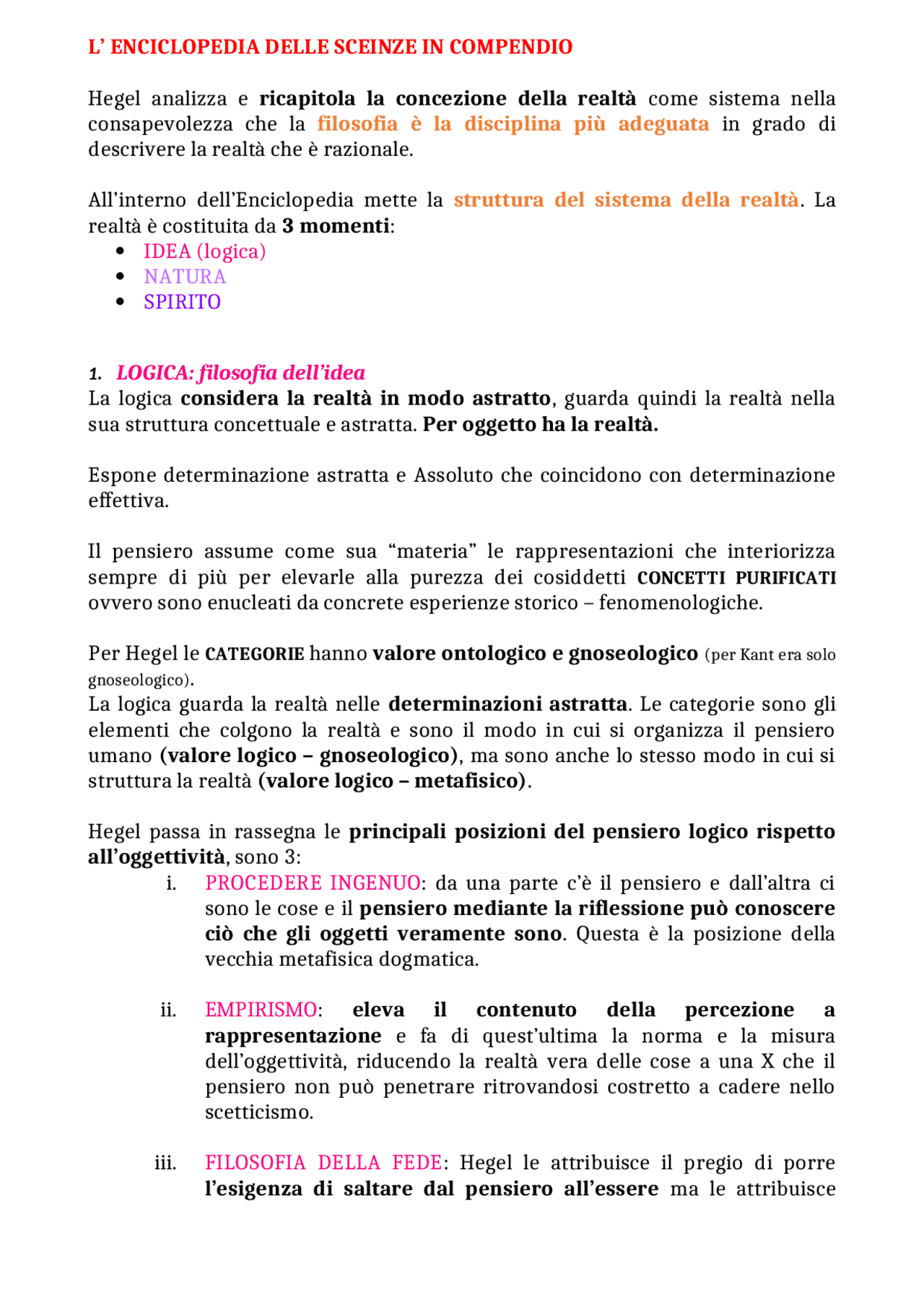 Hegel 3 Enciclopedia Delle Scienze In Compendio Docsity