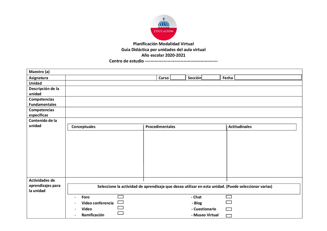 Planificación De Clase Virtual Notes De Pédagogie Docsity