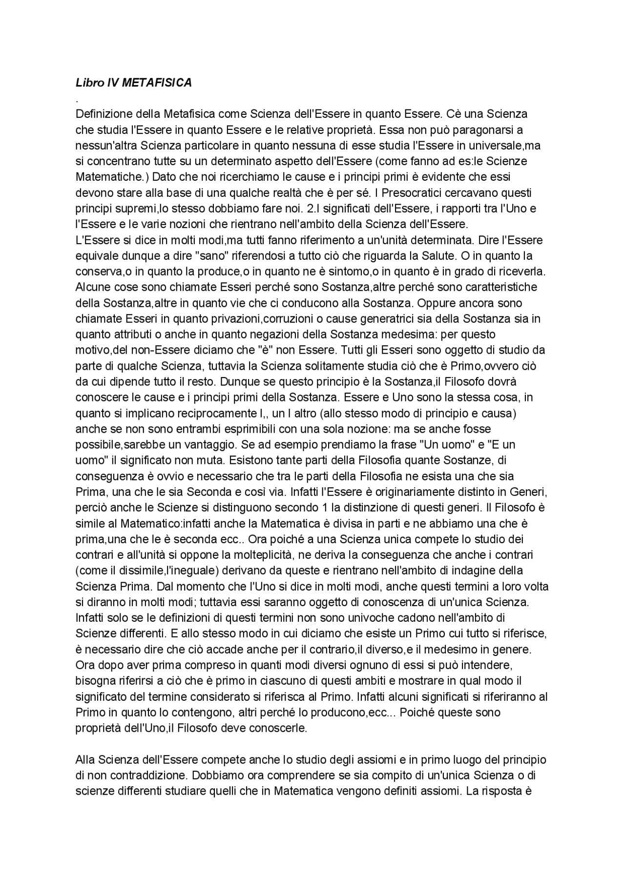 Metafisica Iv Aristotele Docsity