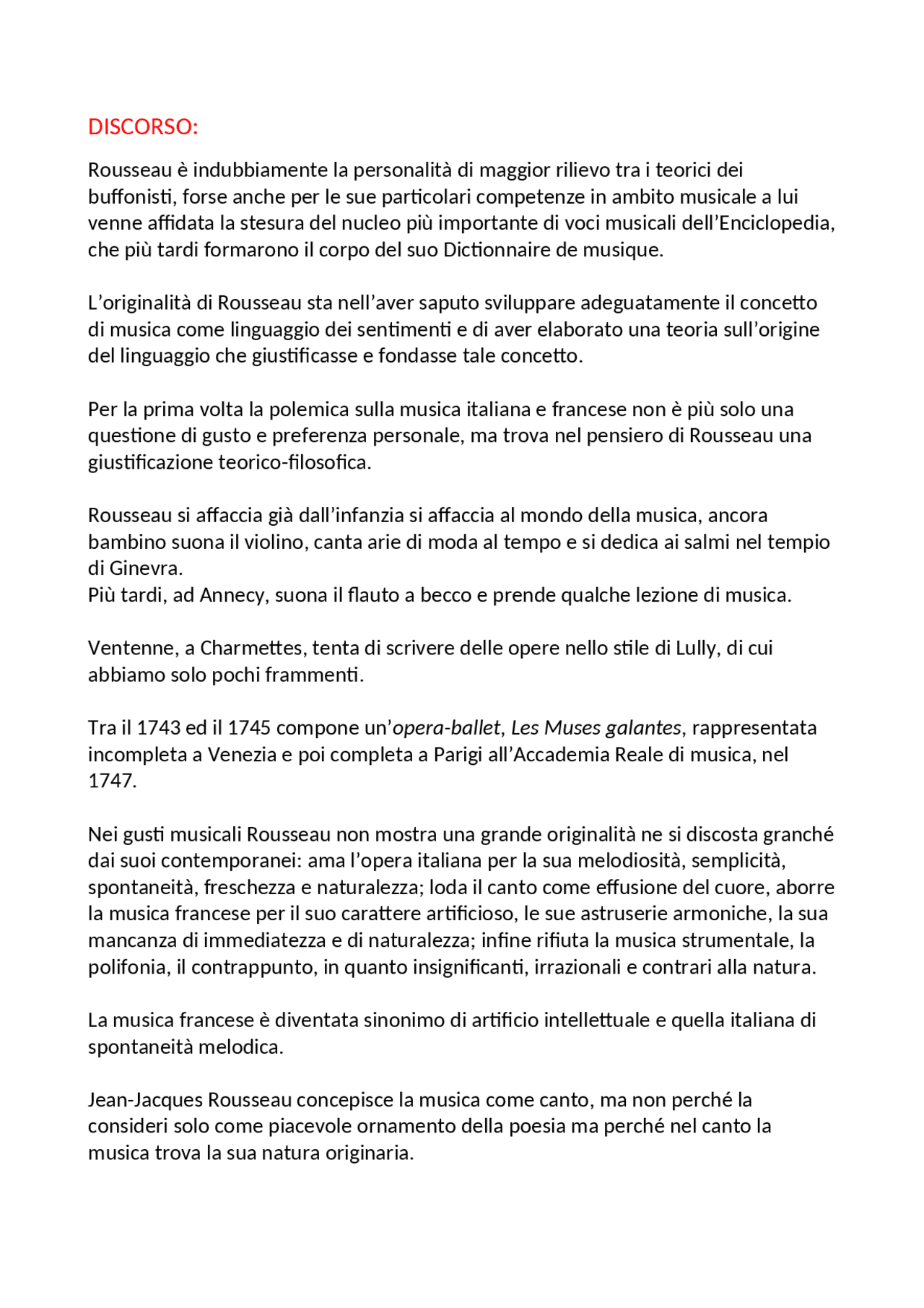 Discorso Esame Rousseau Docsity