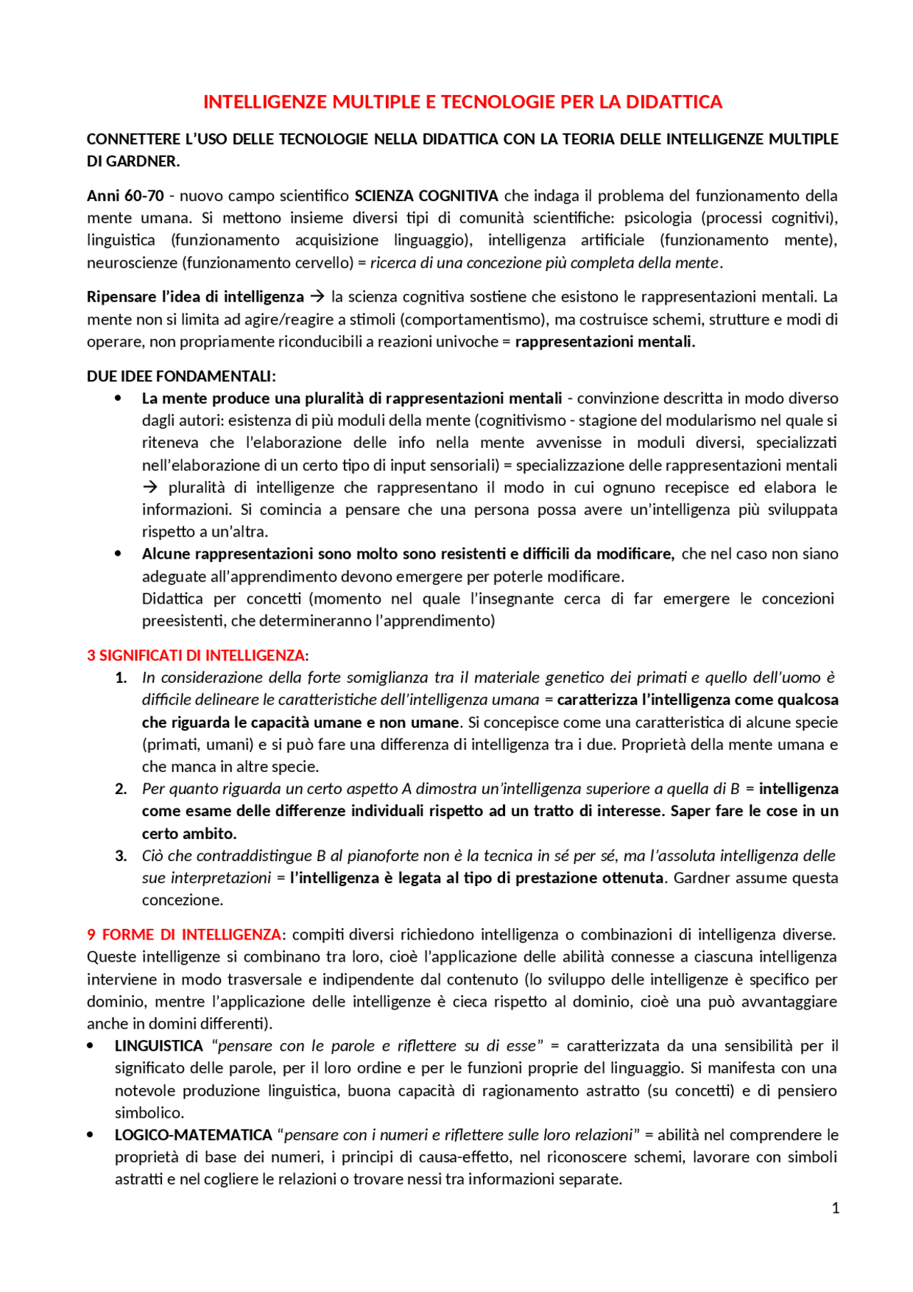Riassunto Intelligenze Multiple E Tecnologie Per La Didattica Docsity