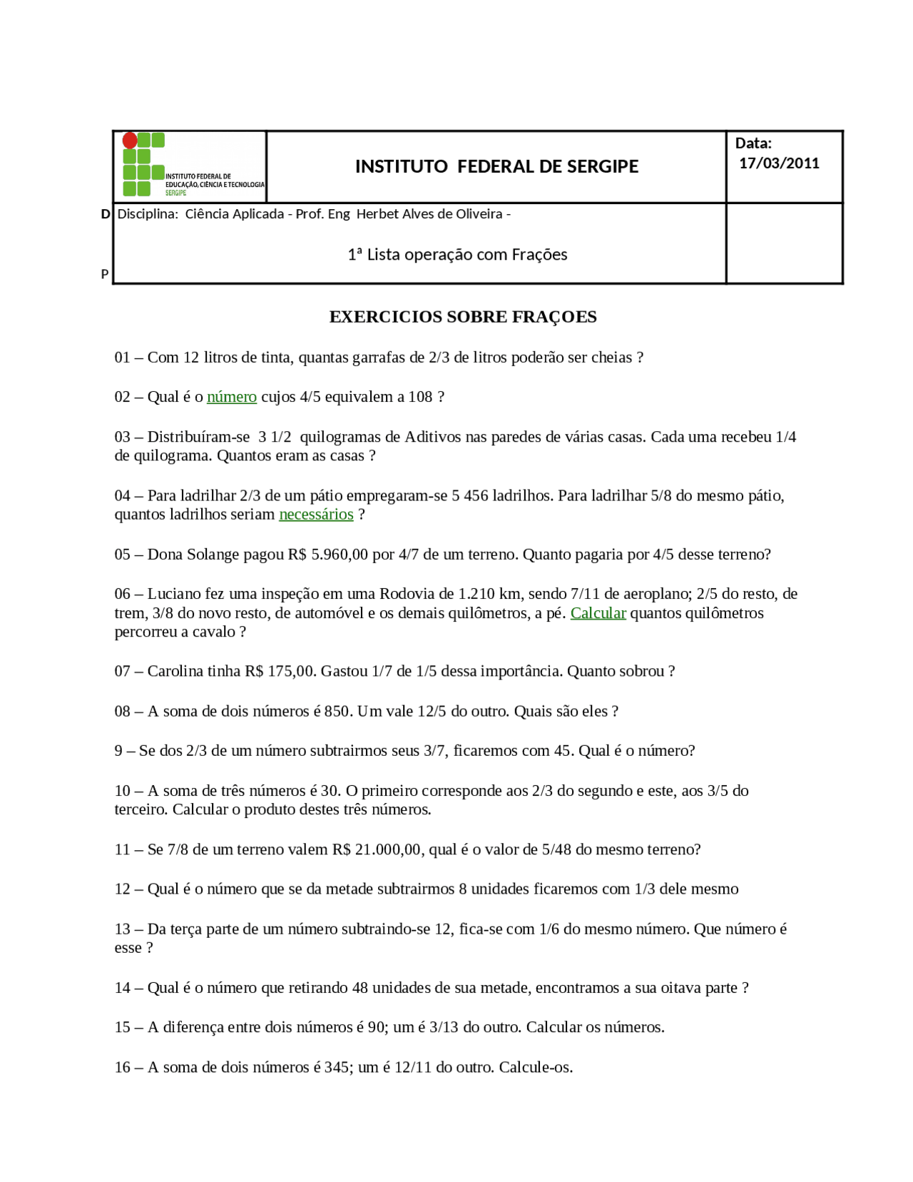 Frações Para Treinar Aprendizagem Docsity