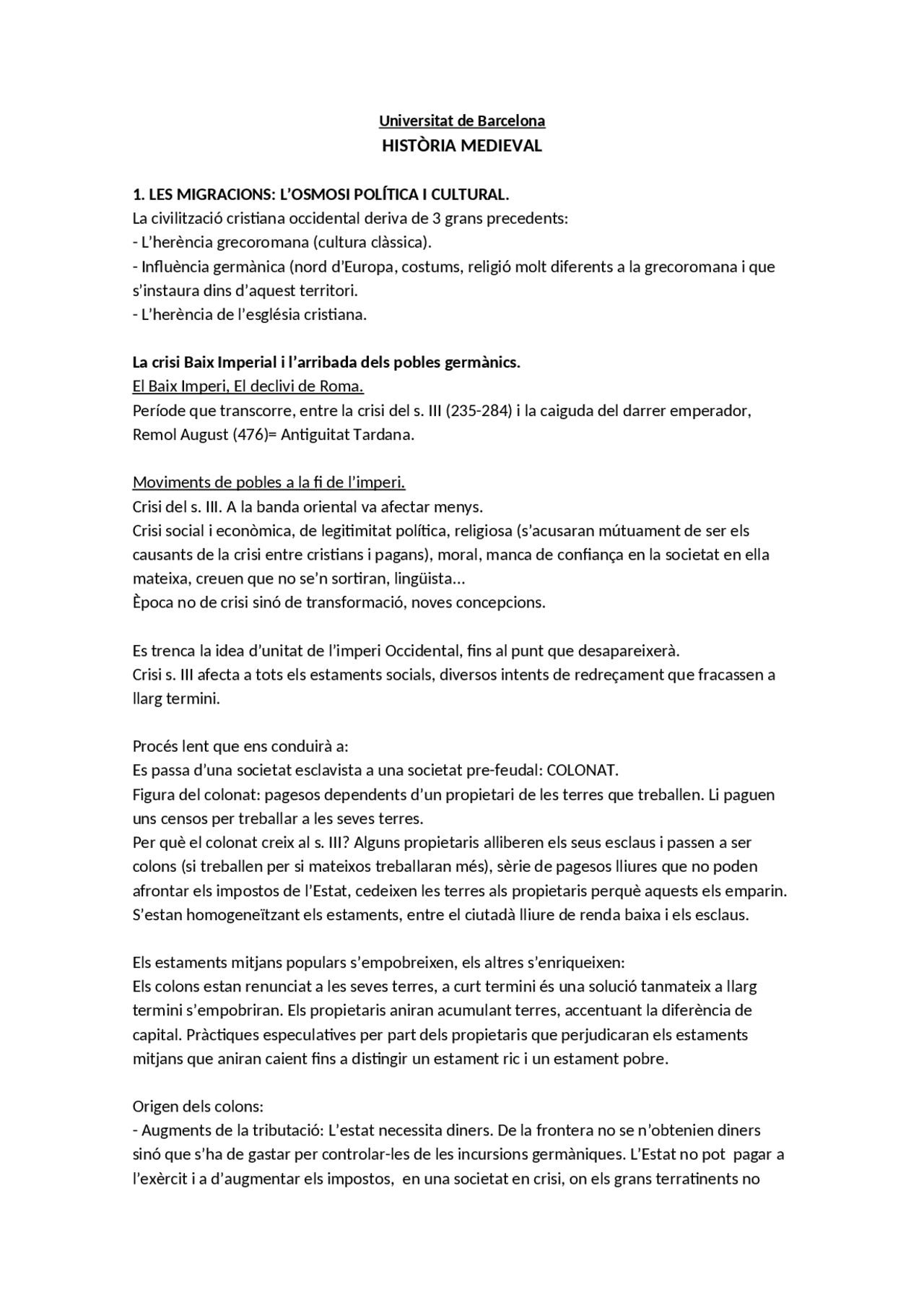 Apunts HistÒria Medieval Docsity