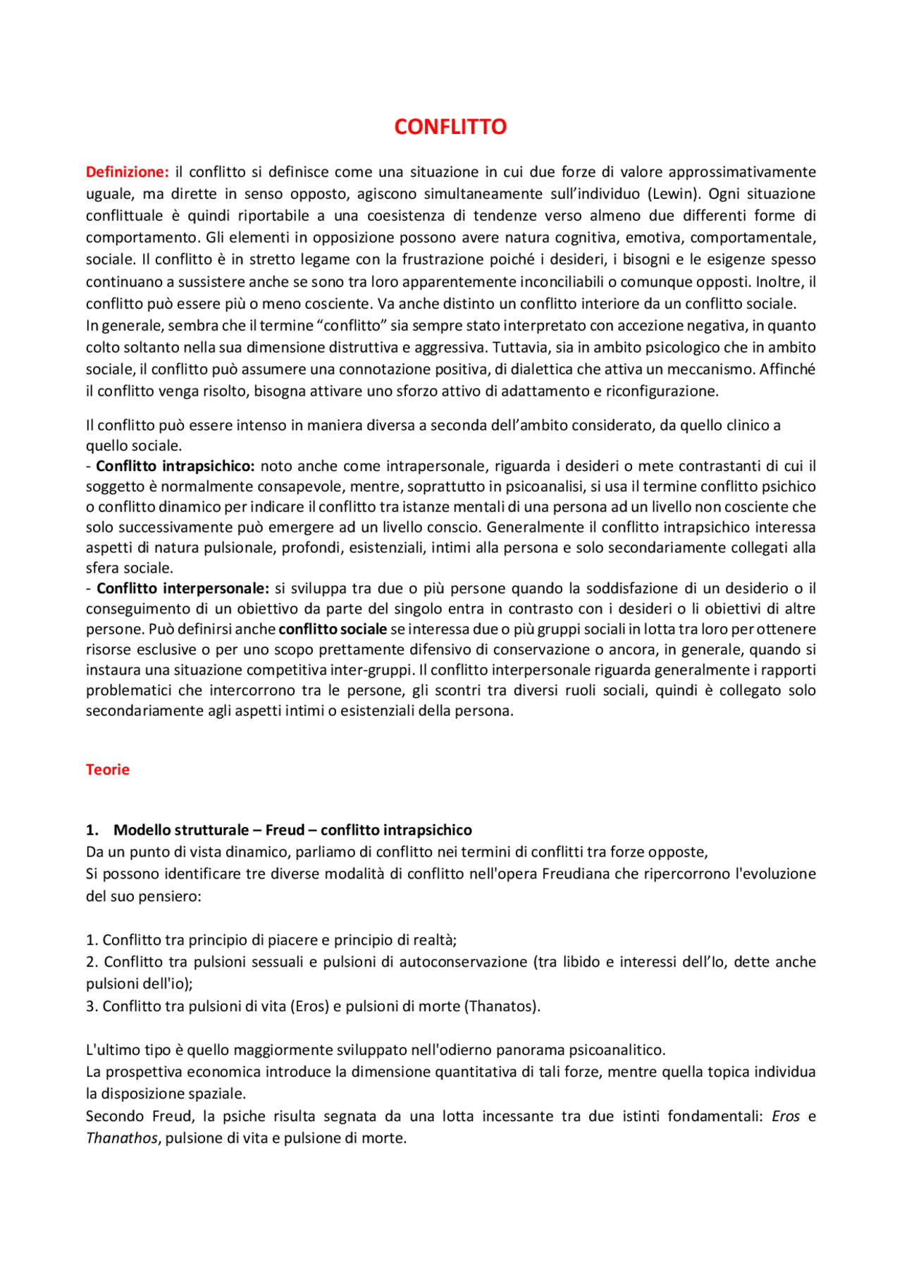 Conflitto Psicologia Generale Docsity