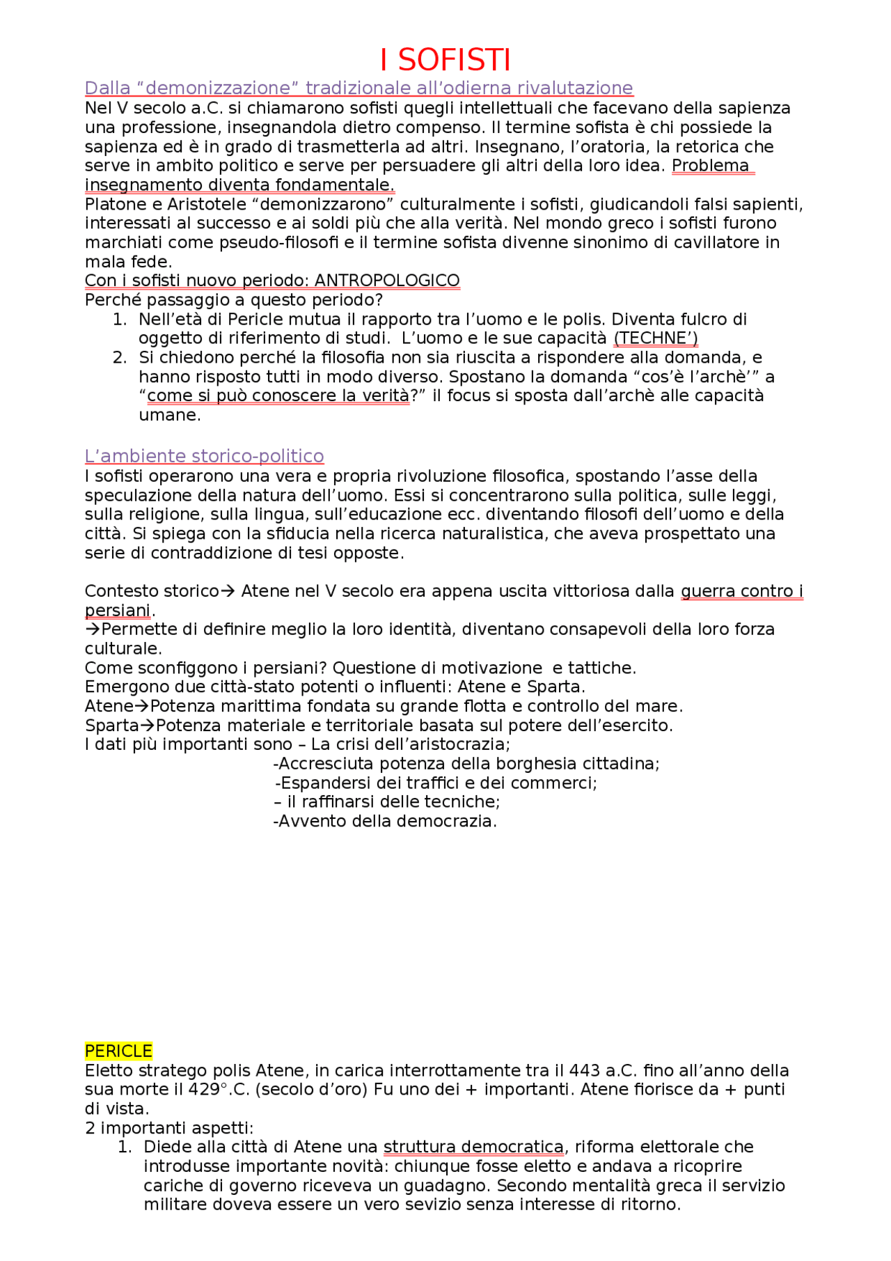 Appunti sui sofisti | Appunti di Filosofia | Docsity