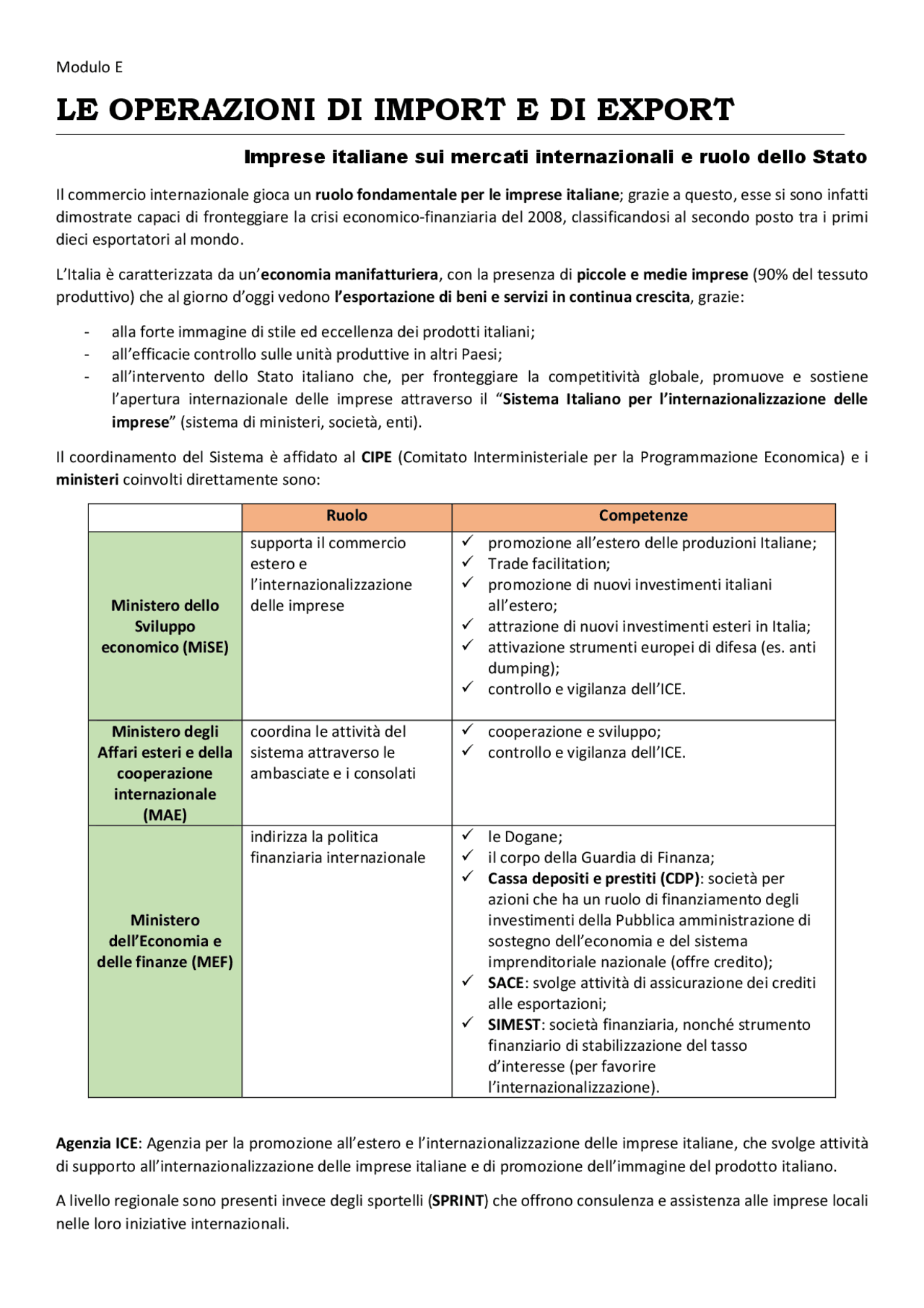 Modulo E- Operazioni di Import ed Export - Docsity