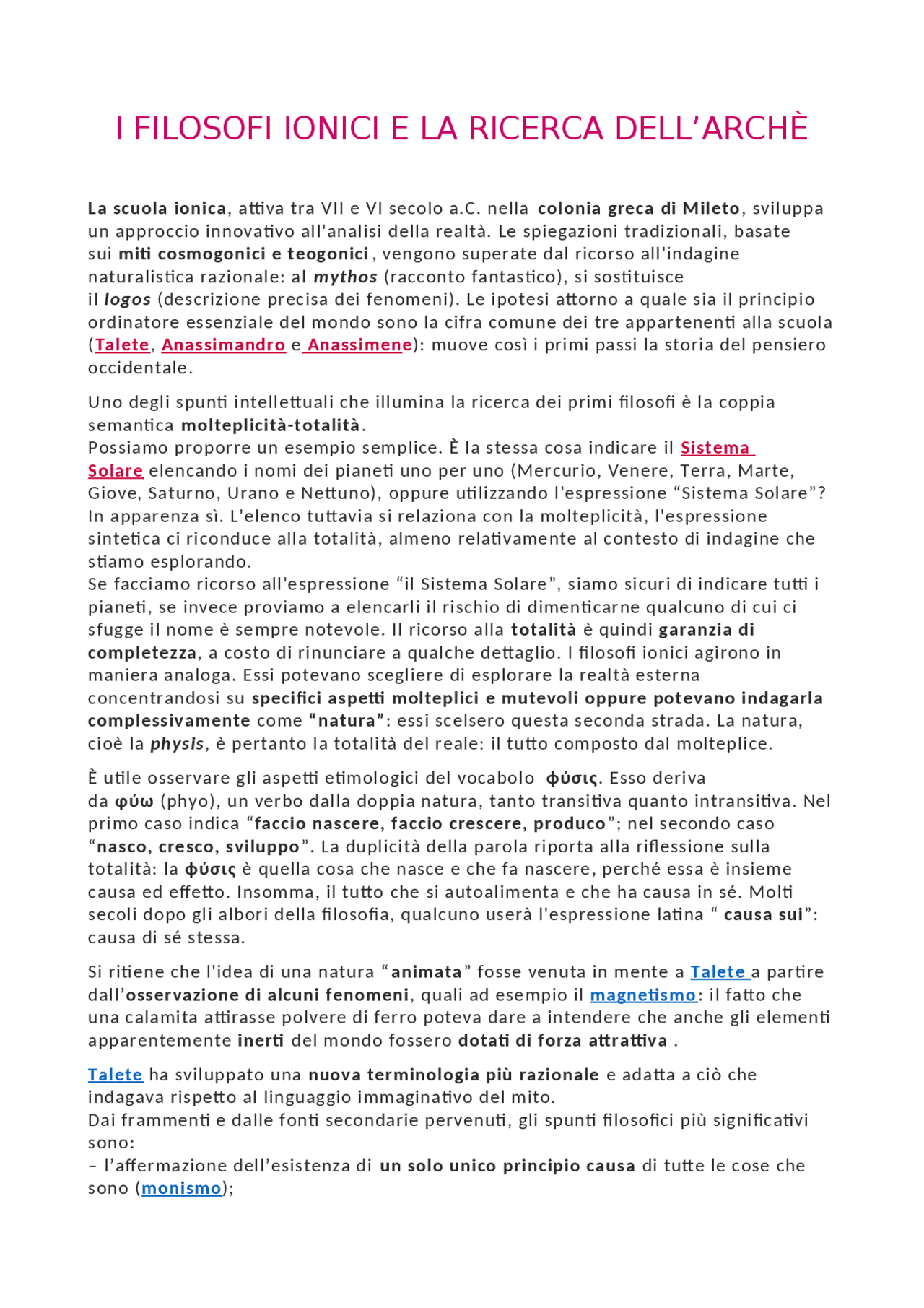 I Presocratici Da Talete A Parmenide Docsity