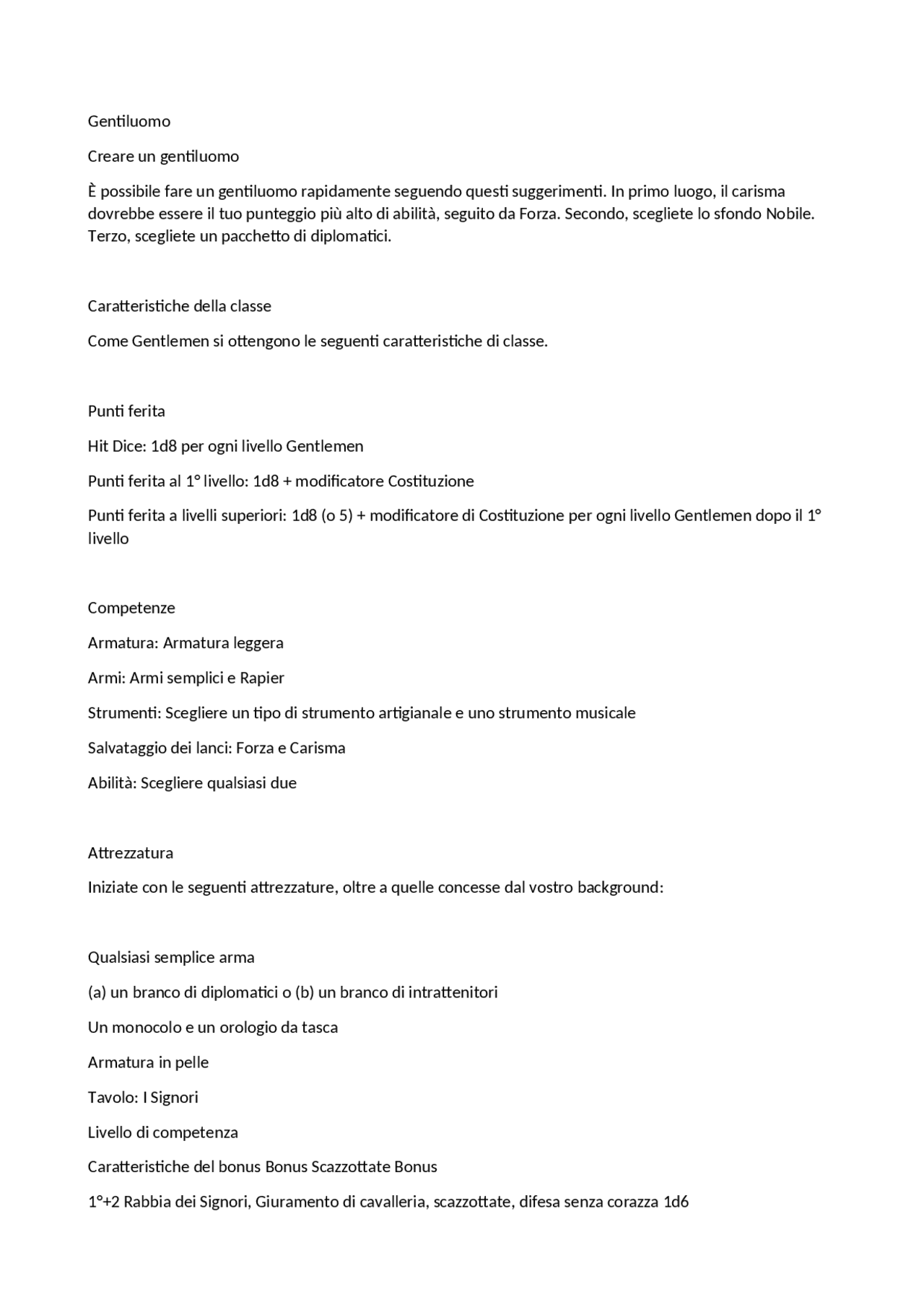 Classe Homebrew Del Gentiluomo Per Dandd 5e Docsity