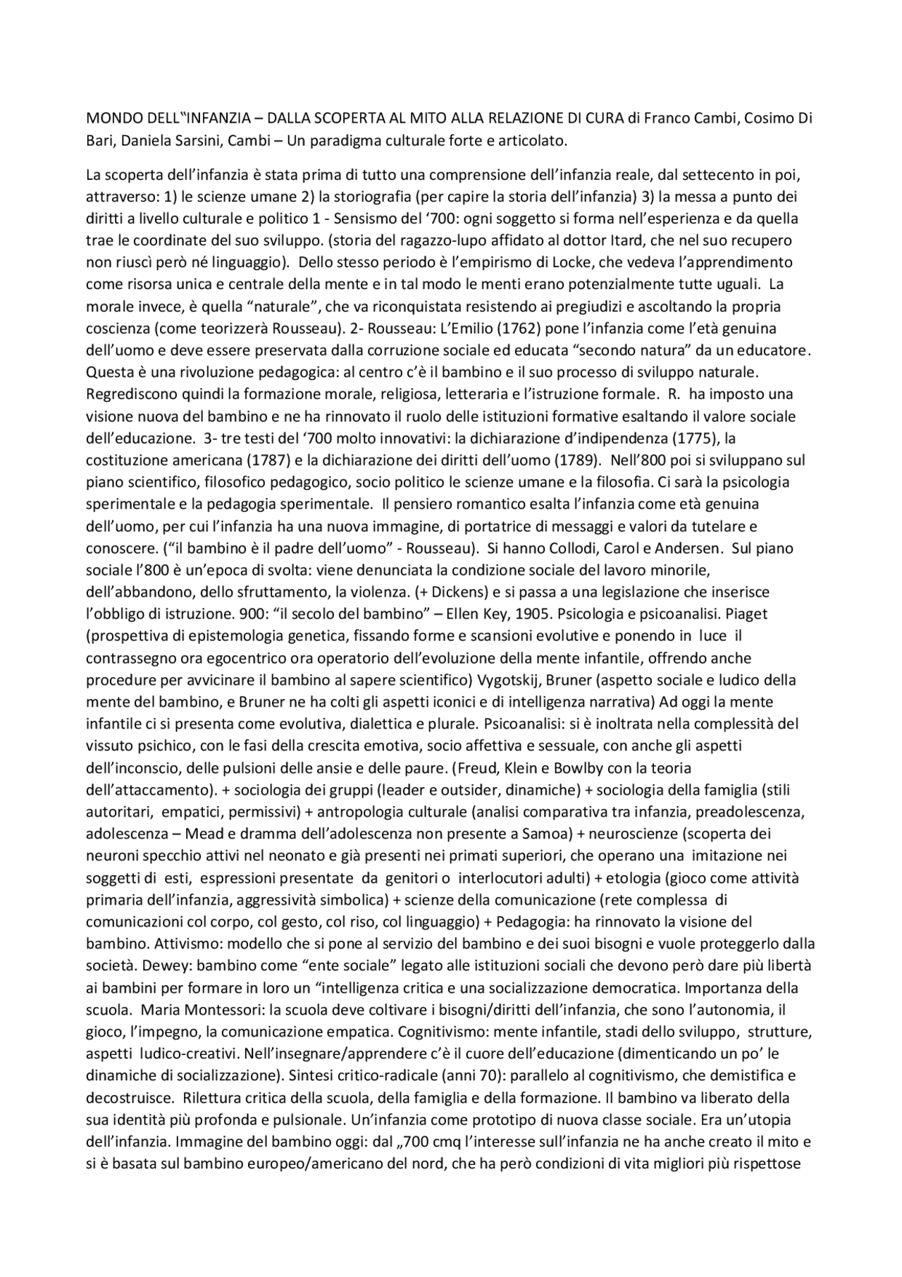 Il mondo dell'infanzia: dalla scoperta al mito alla relazione di cura ...