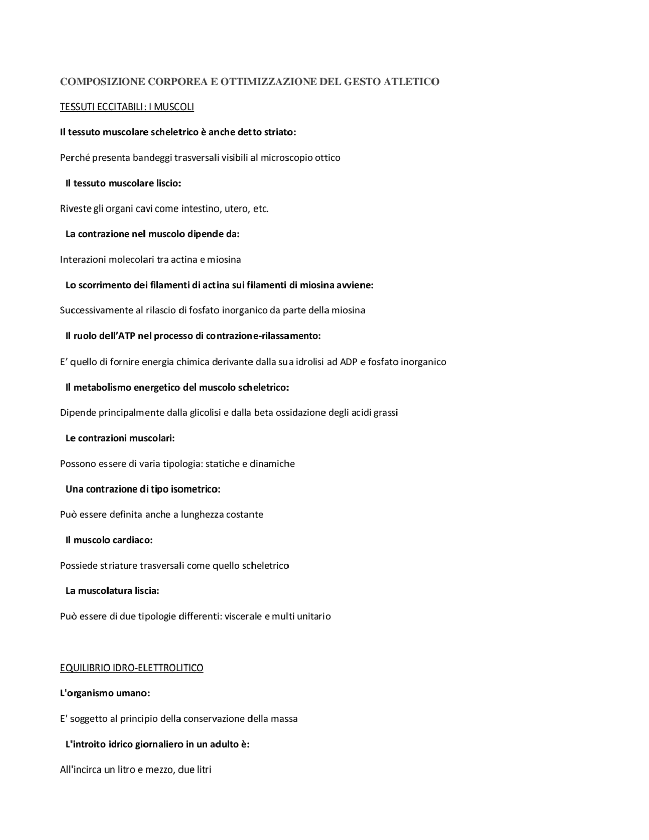 COMPOSIZIONE CORPOREA E OTTIMIZZAZIONE DEL GESTO ATLETICO | Esercizi di Scienze Motorie - Docsity