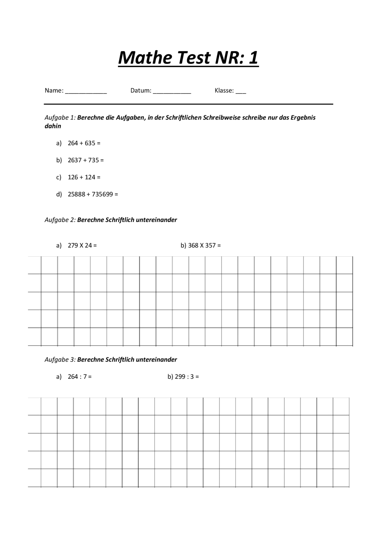 6. Klasse Mathe-Test - Docsity