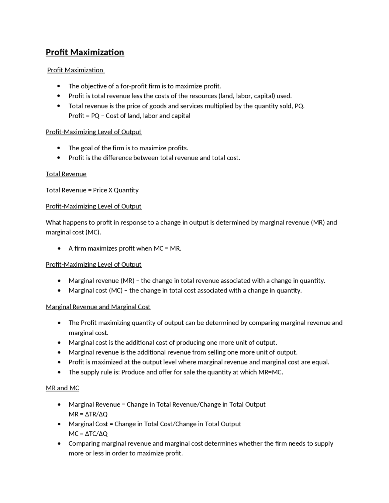 Profit Maximization And Its Formula Docsity