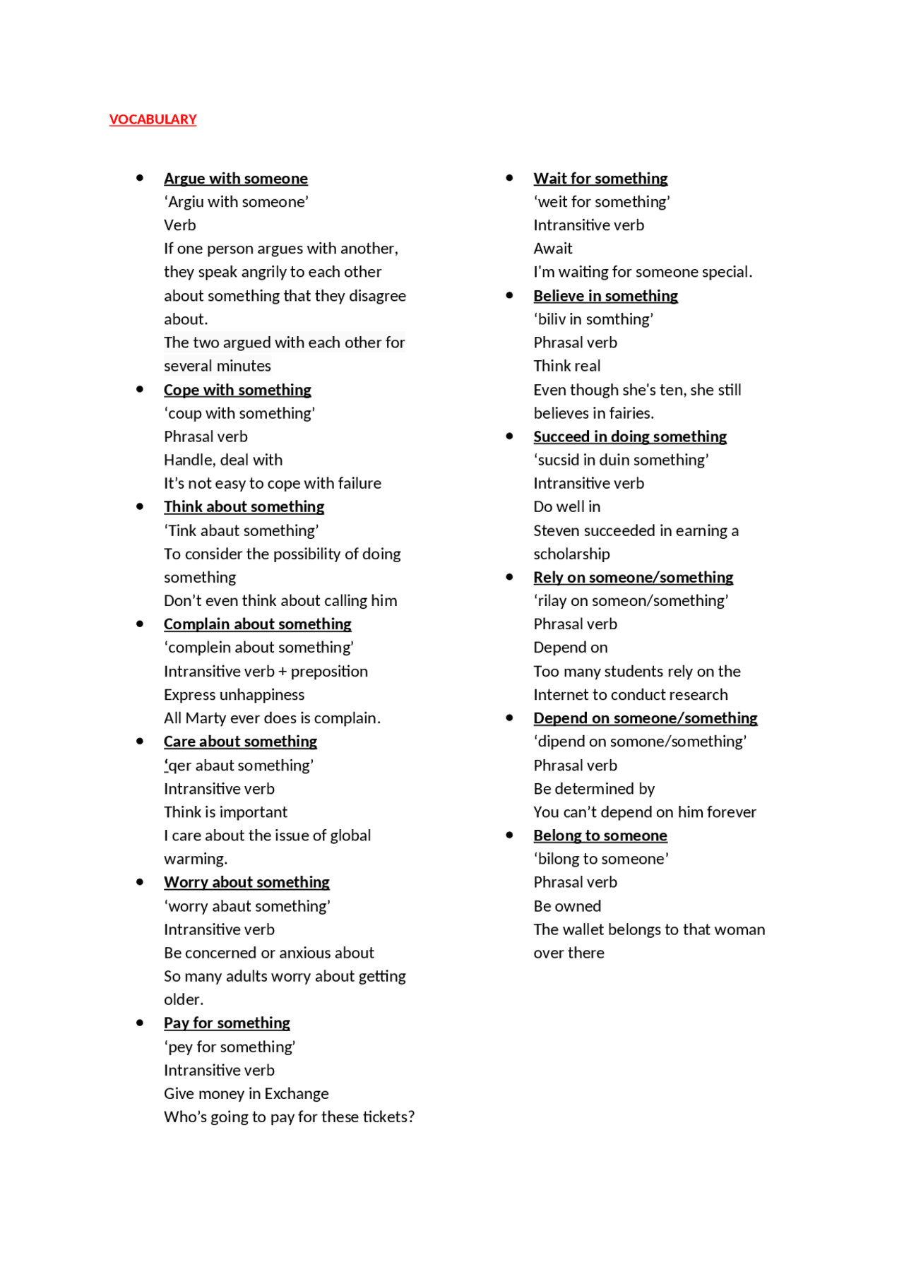 Vocabulario de unidad 2 - Docsity