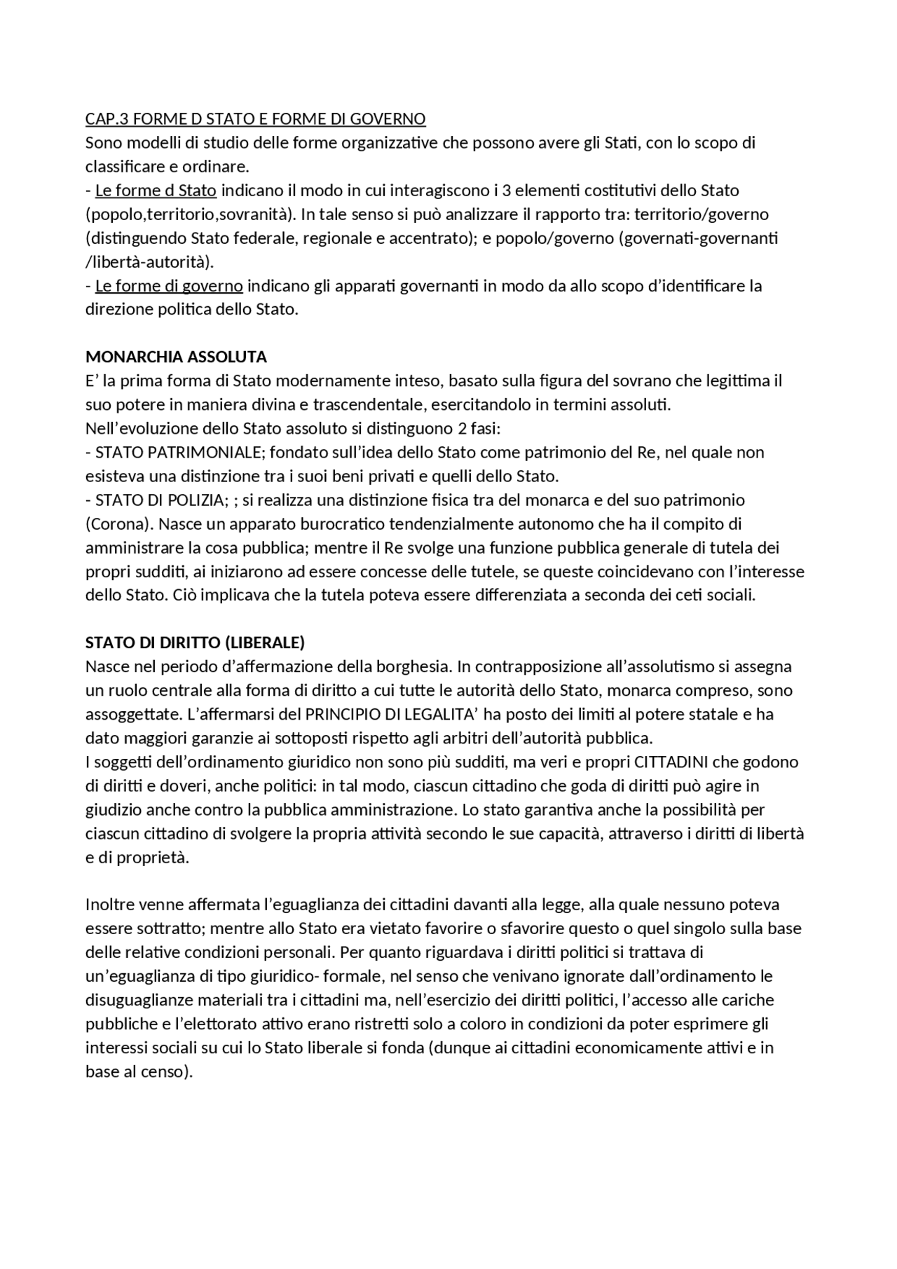 Forme di Stato e forme di governo - Docsity