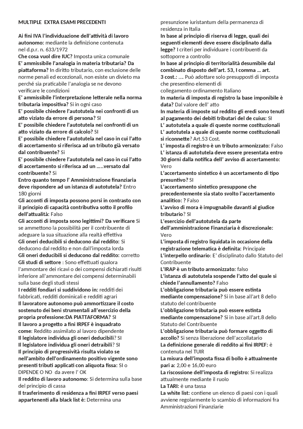 Test Diritto Tributario Docsity