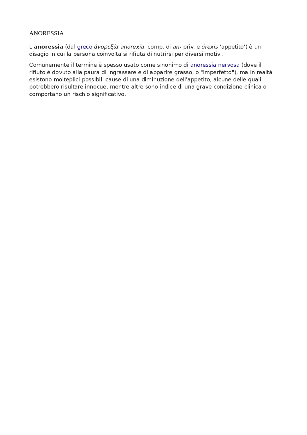 Fenomeno Dellanoressia Docsity