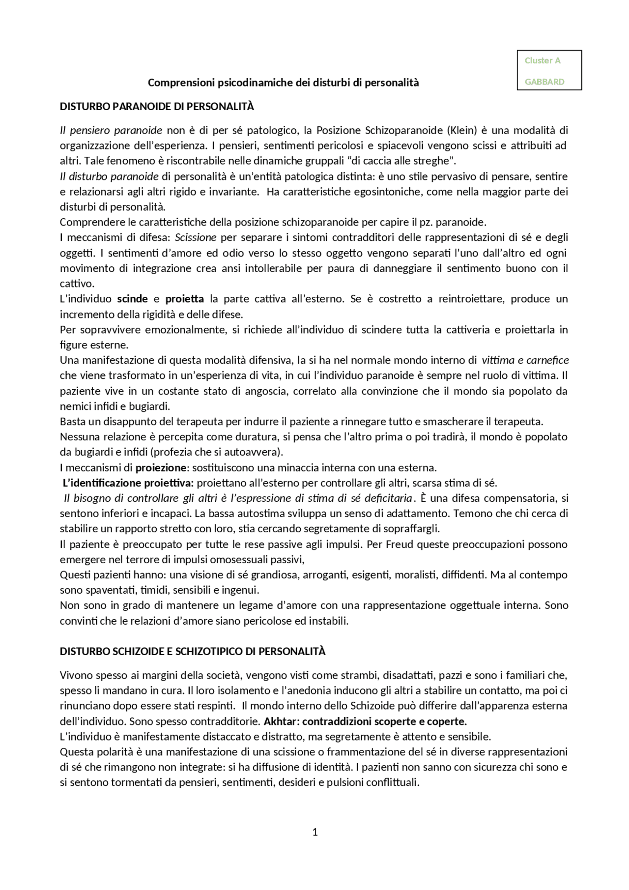 Psichiatria Psicodinamica O Gabbard Docsity