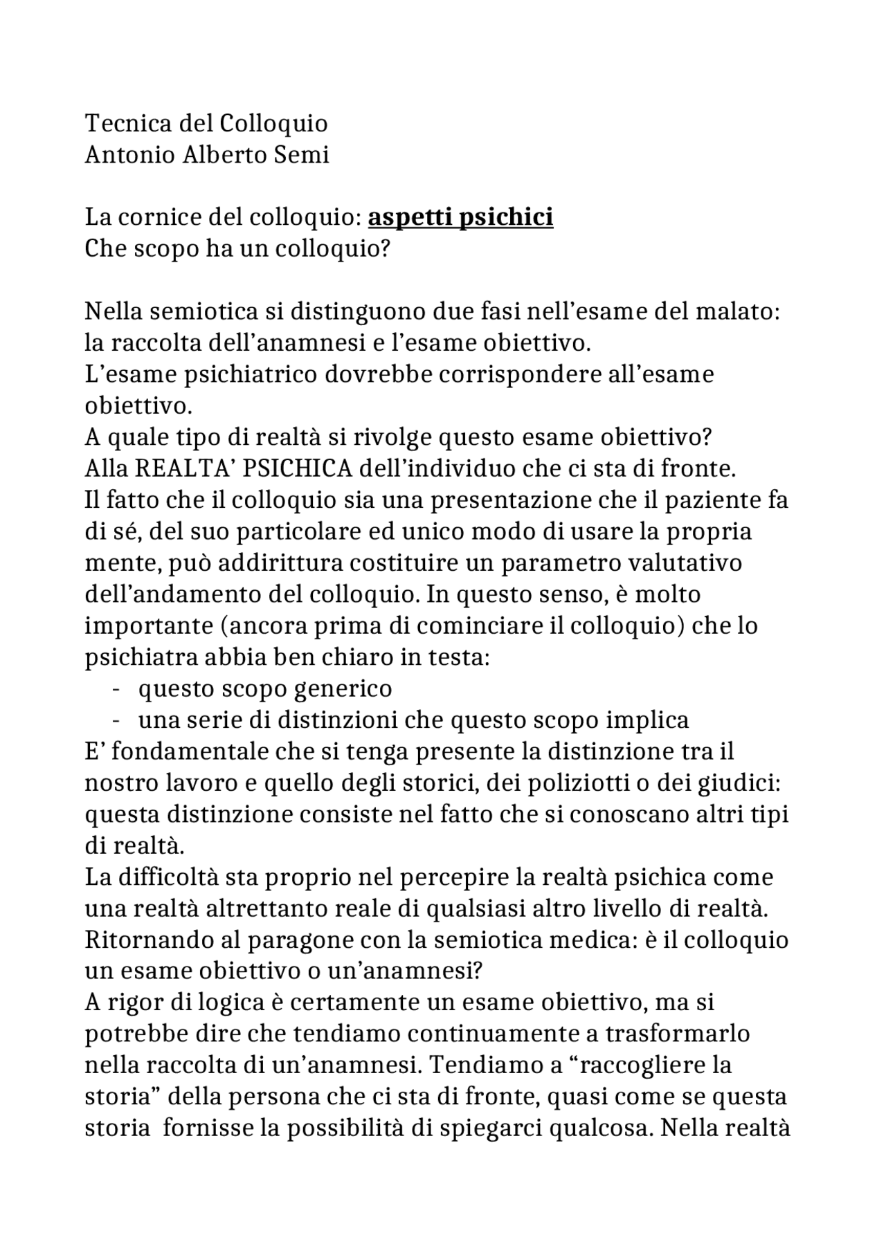 Riassunto Del Libro Di Semi Tecniche Del Colloquio Docsity