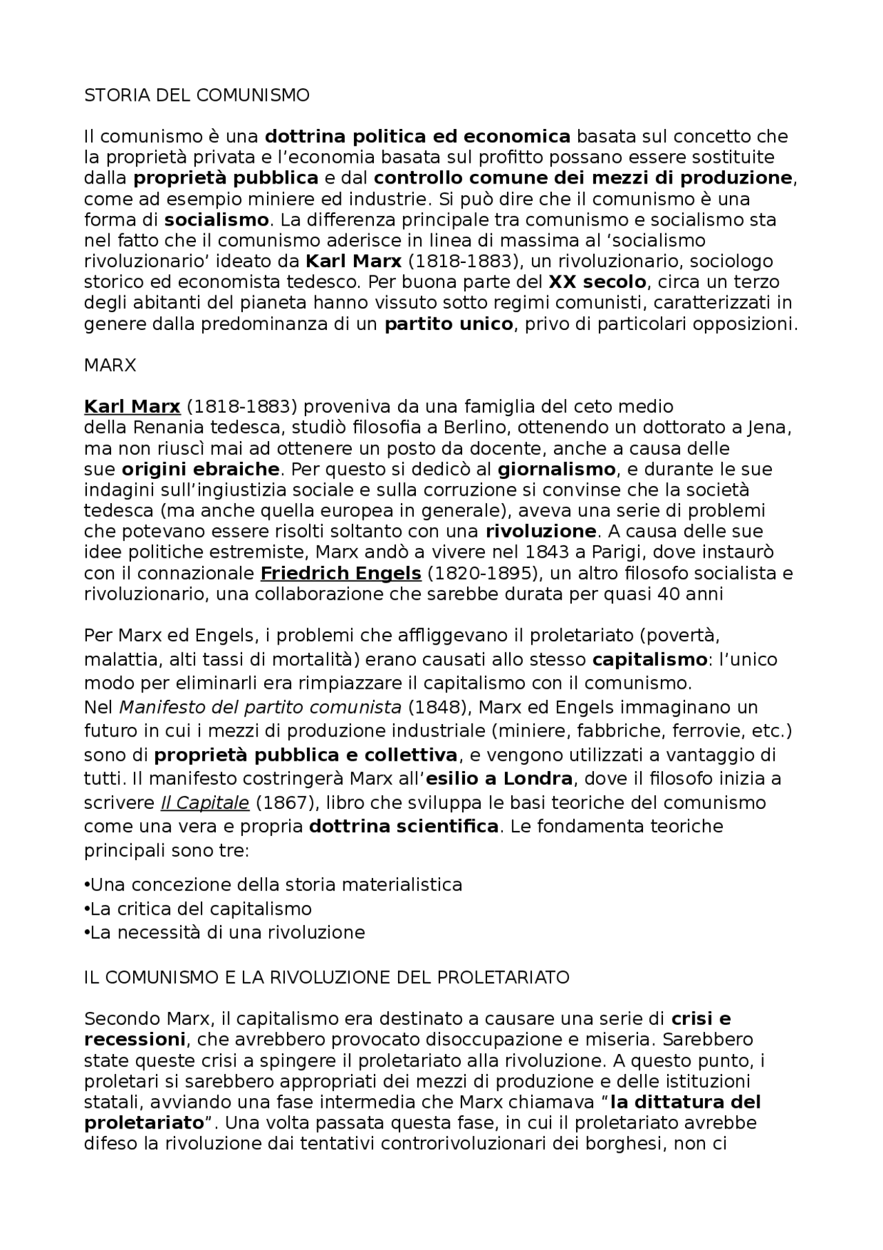 Appunti Storia Del Comunismo Docsity