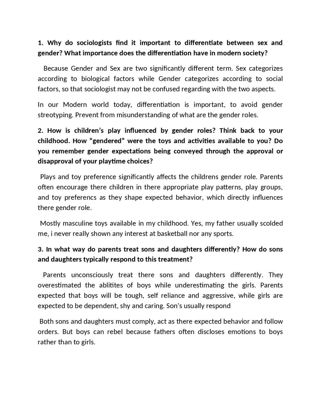 Gender And Society Exercise Docsity