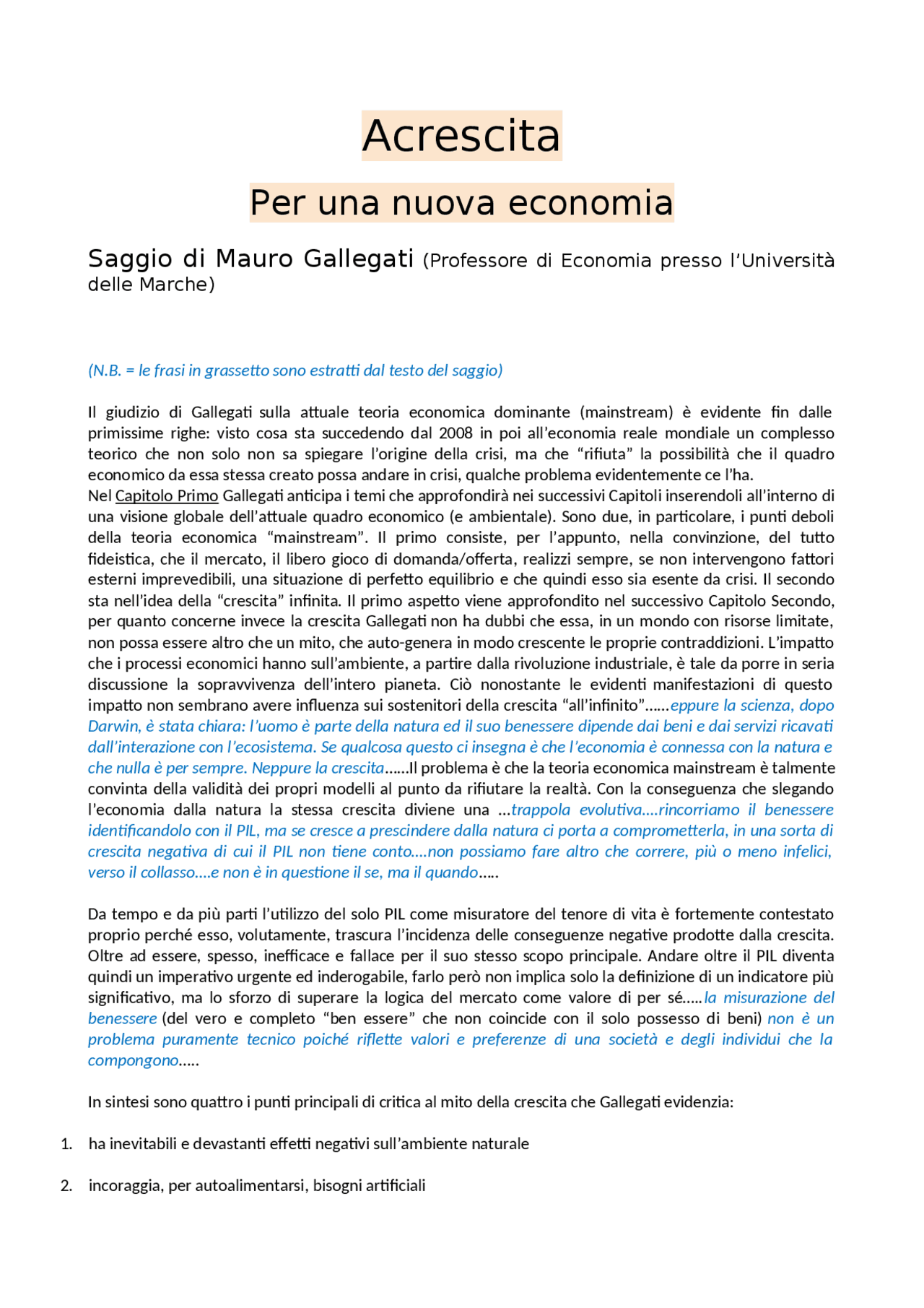 Riassunto Libro Acrescita Docsity