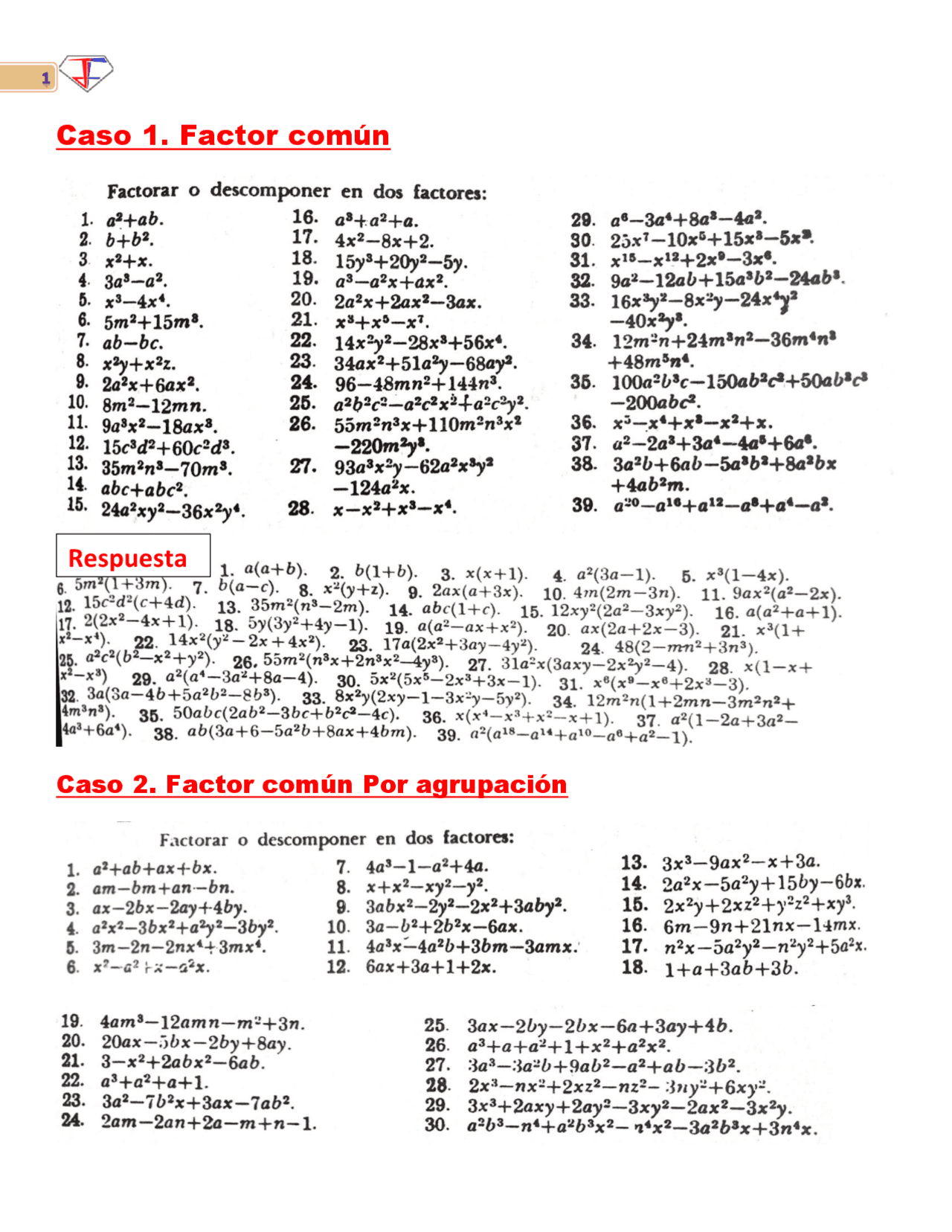 Ejercicios De Factorizacion Resueltos Pdf Factorización Por Factor