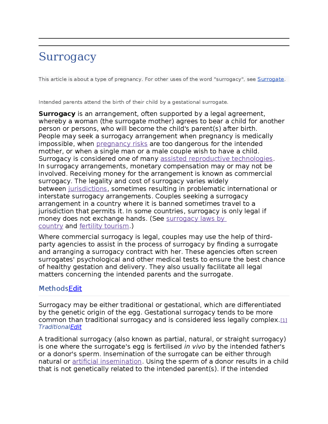 Surrogacy is a method of assisted reproduction where intended parents ...
