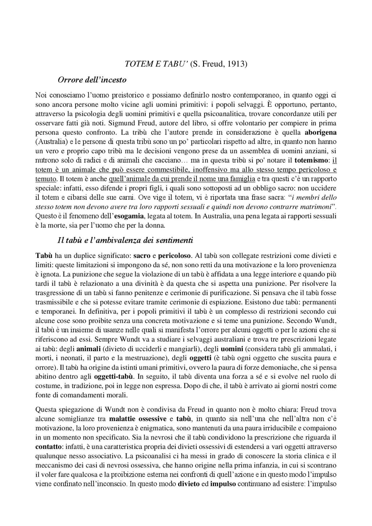 Riassunto Totem E TabÙ Di Freud Docsity