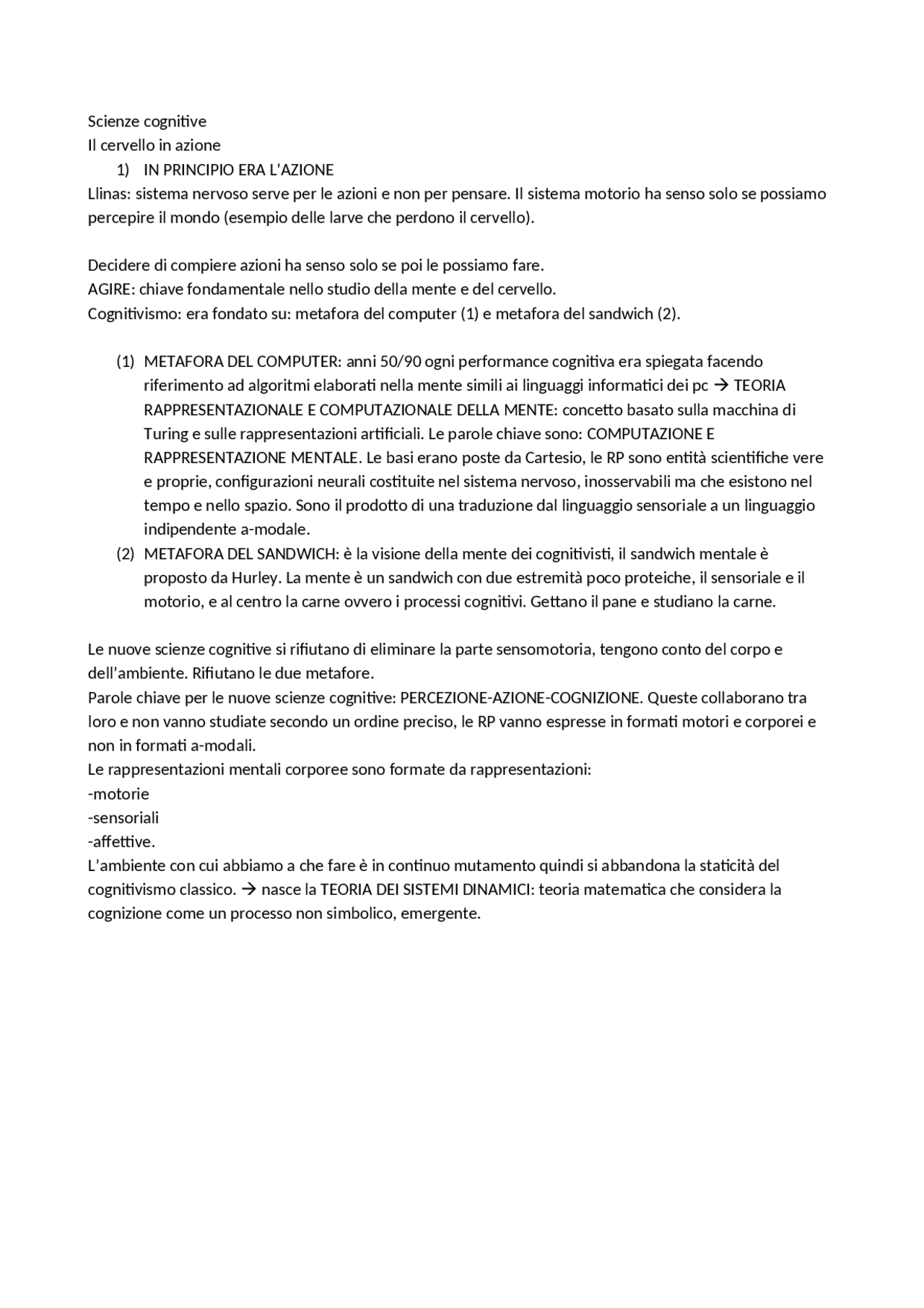 Il Cervello In Azione Docsity