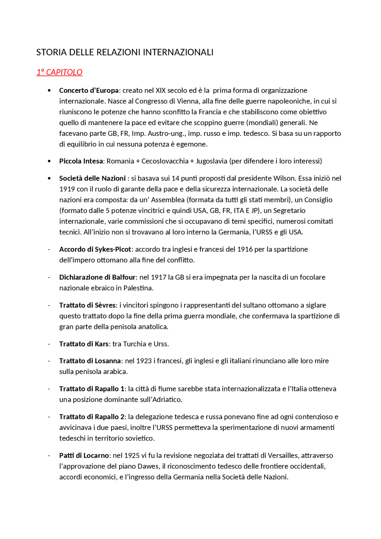 Storia Delle Relazioni Internazionali Docsity