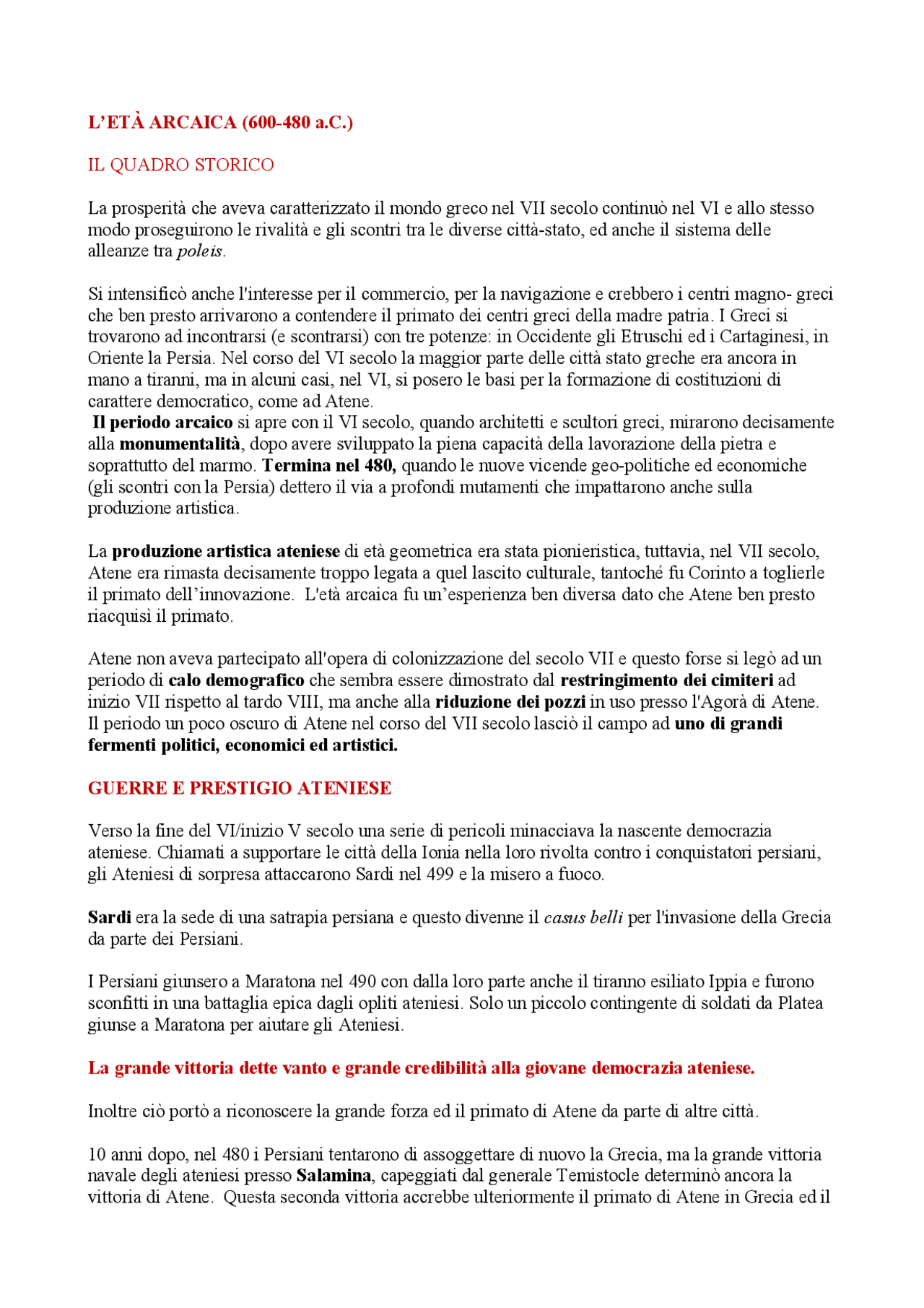 Arte Classica Il Periodo Arcaico Docsity