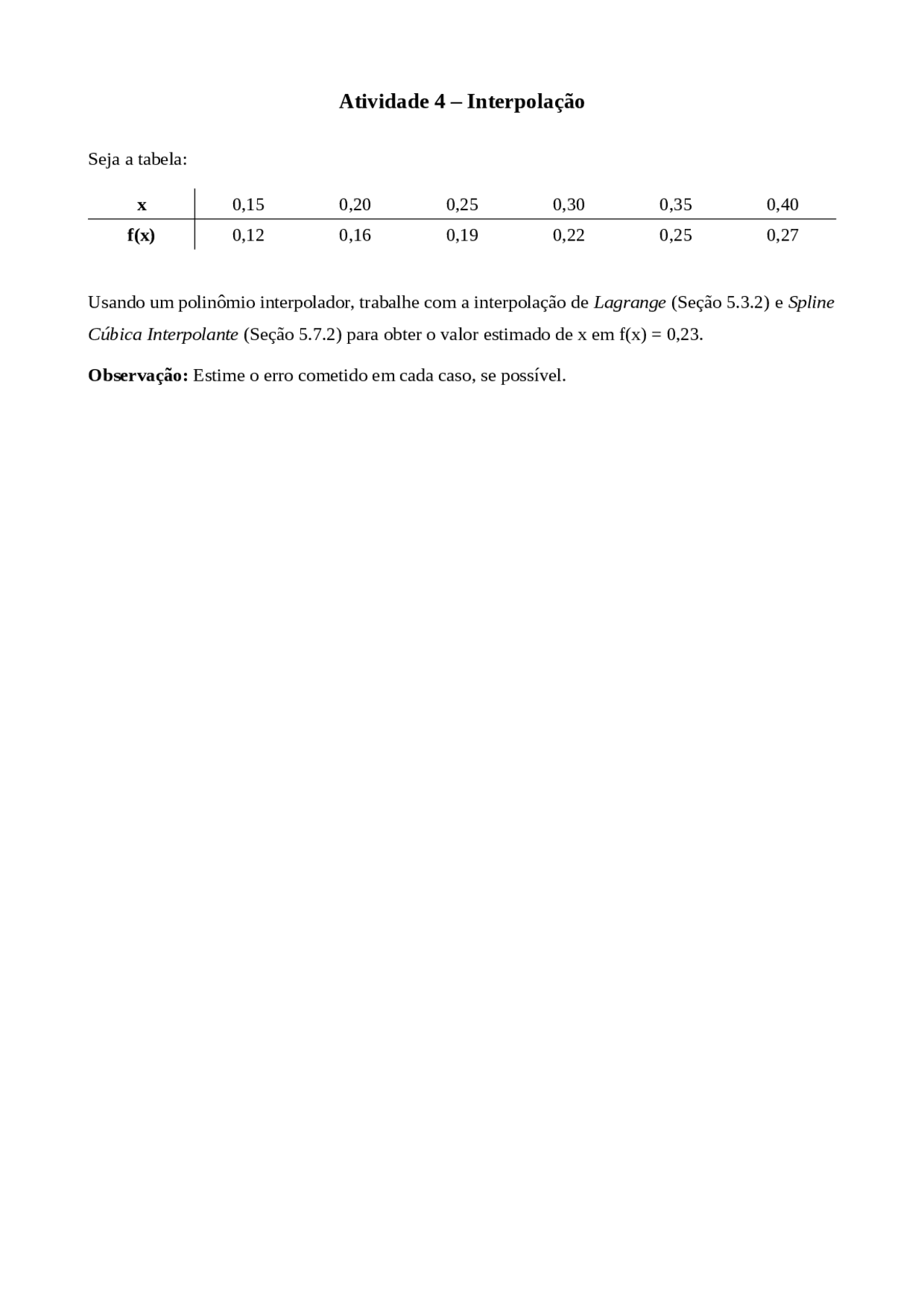 Cálculo Numérico Matemática Docsity
