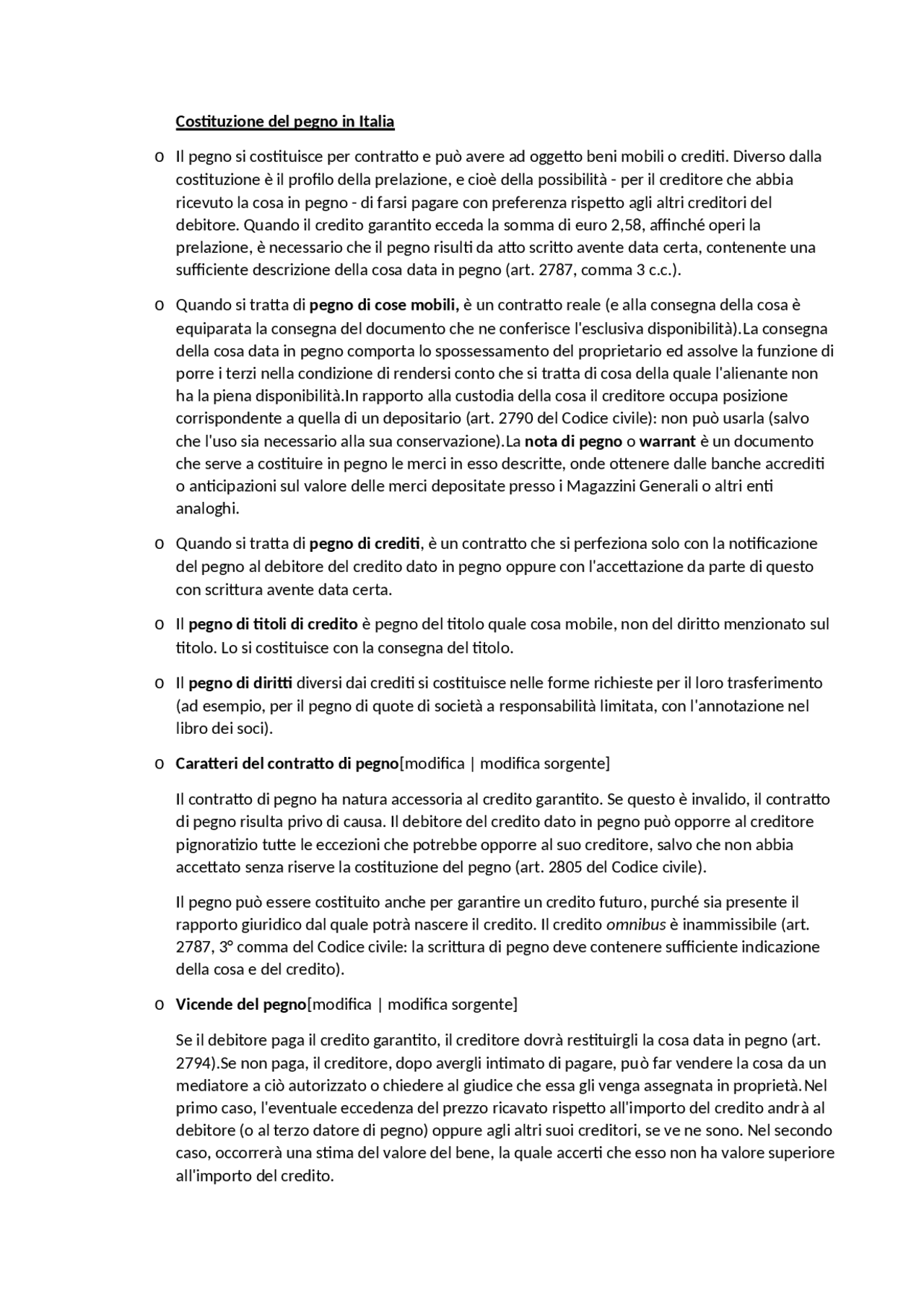 Pegno Tecnica Bancaria Docsity