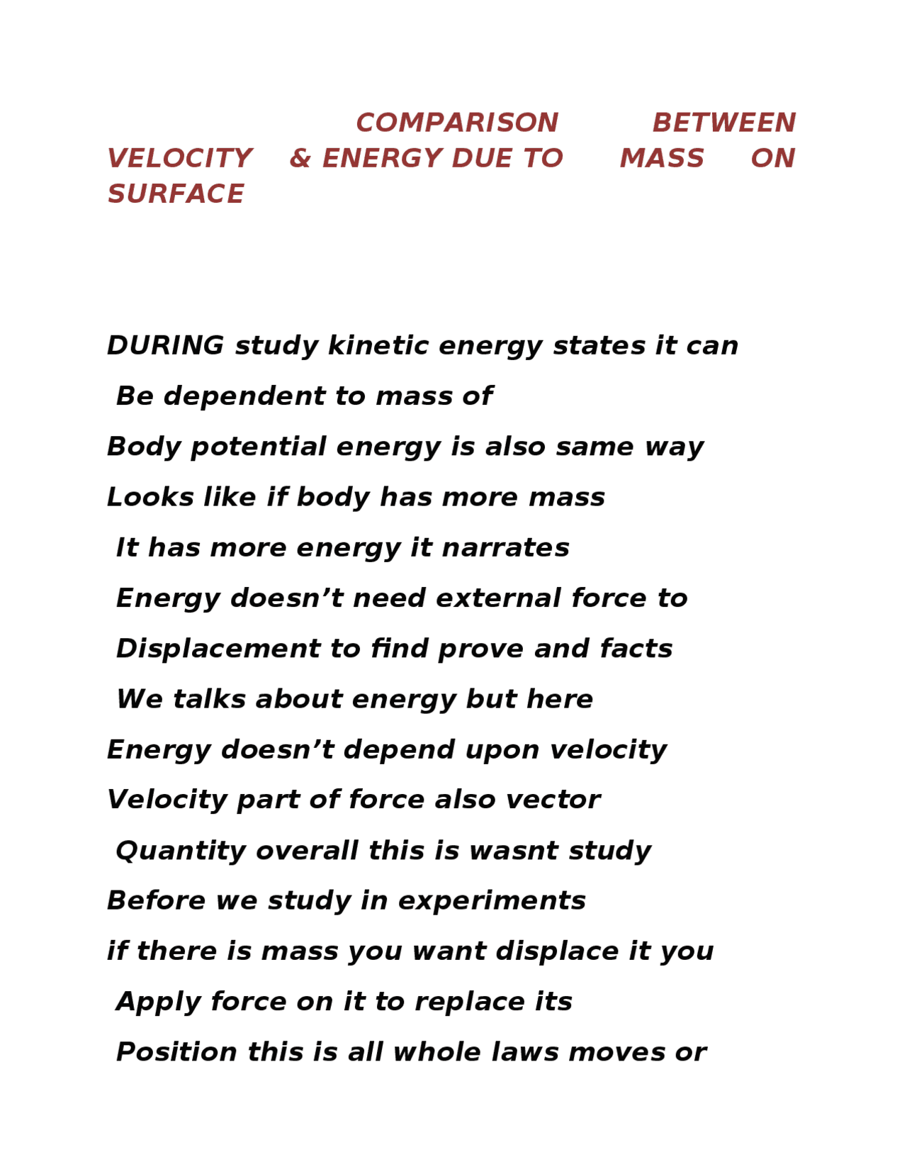 Energy Of Mass And Velocity Docsity