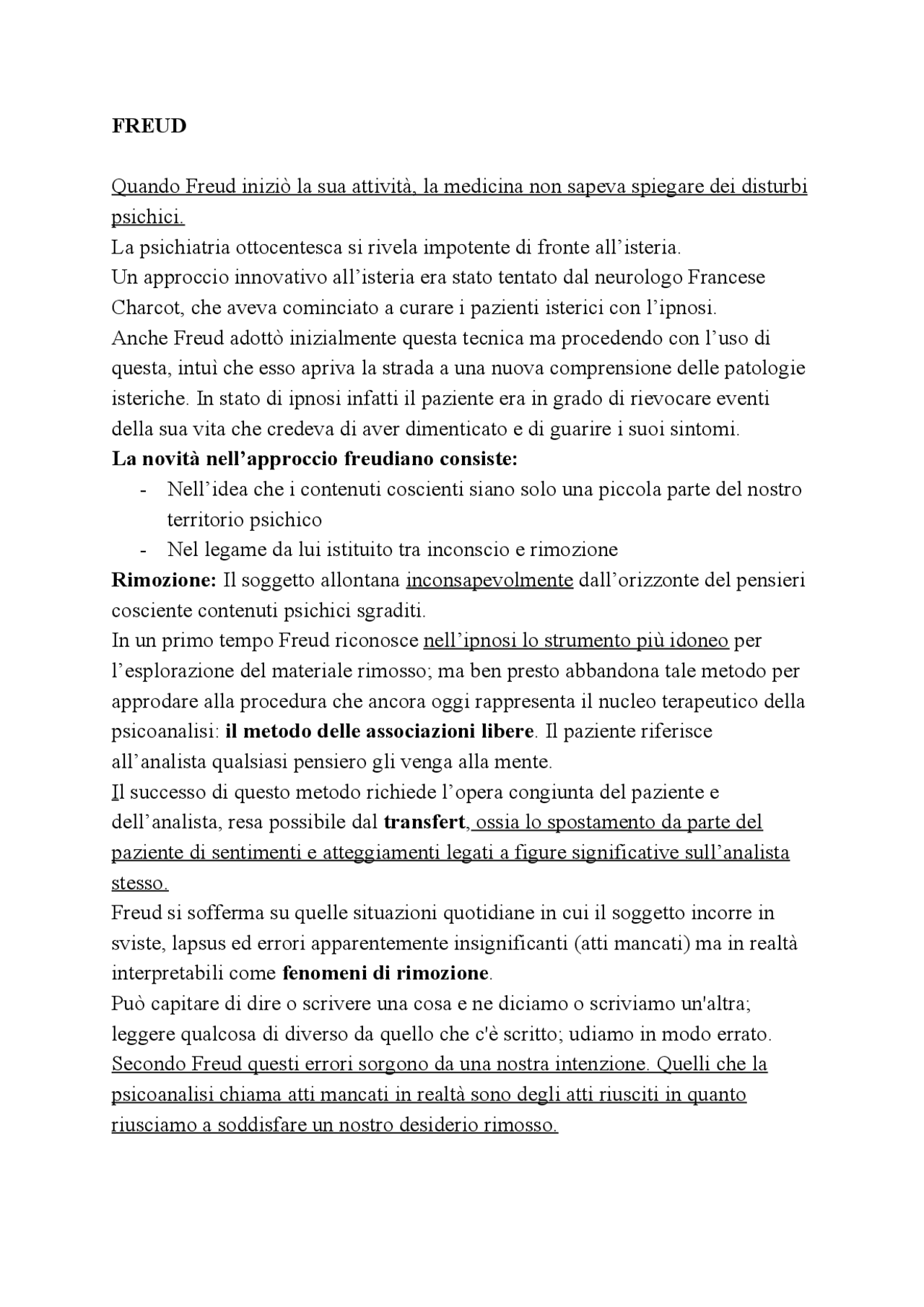 Freud Riassunto Di Filosofia Docsity