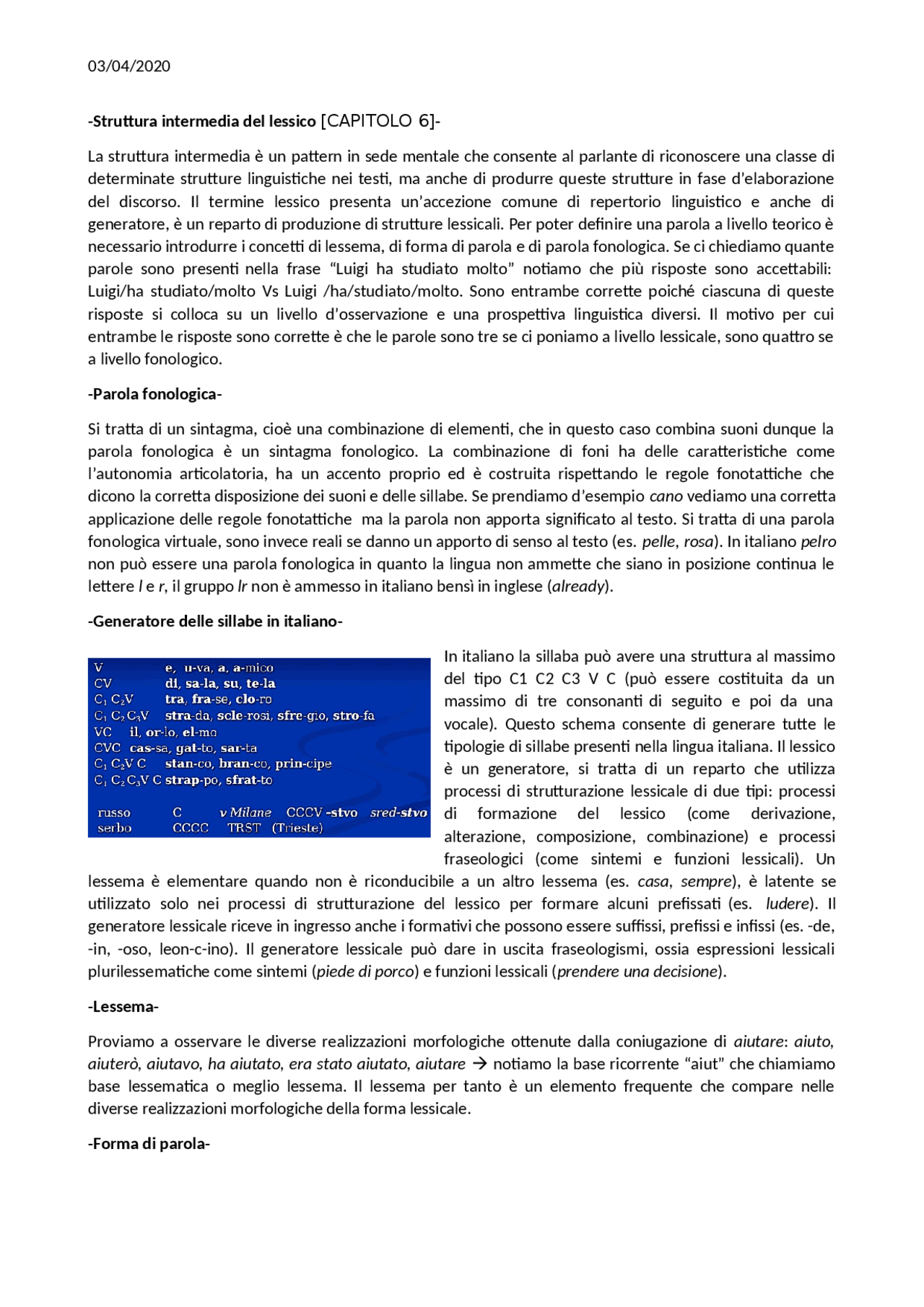 Struttura intermedia del lessico - Docsity