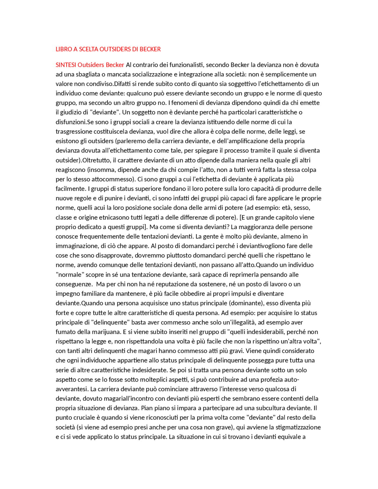 Saggio Sul Libro Outsiders Di Becker Docsity