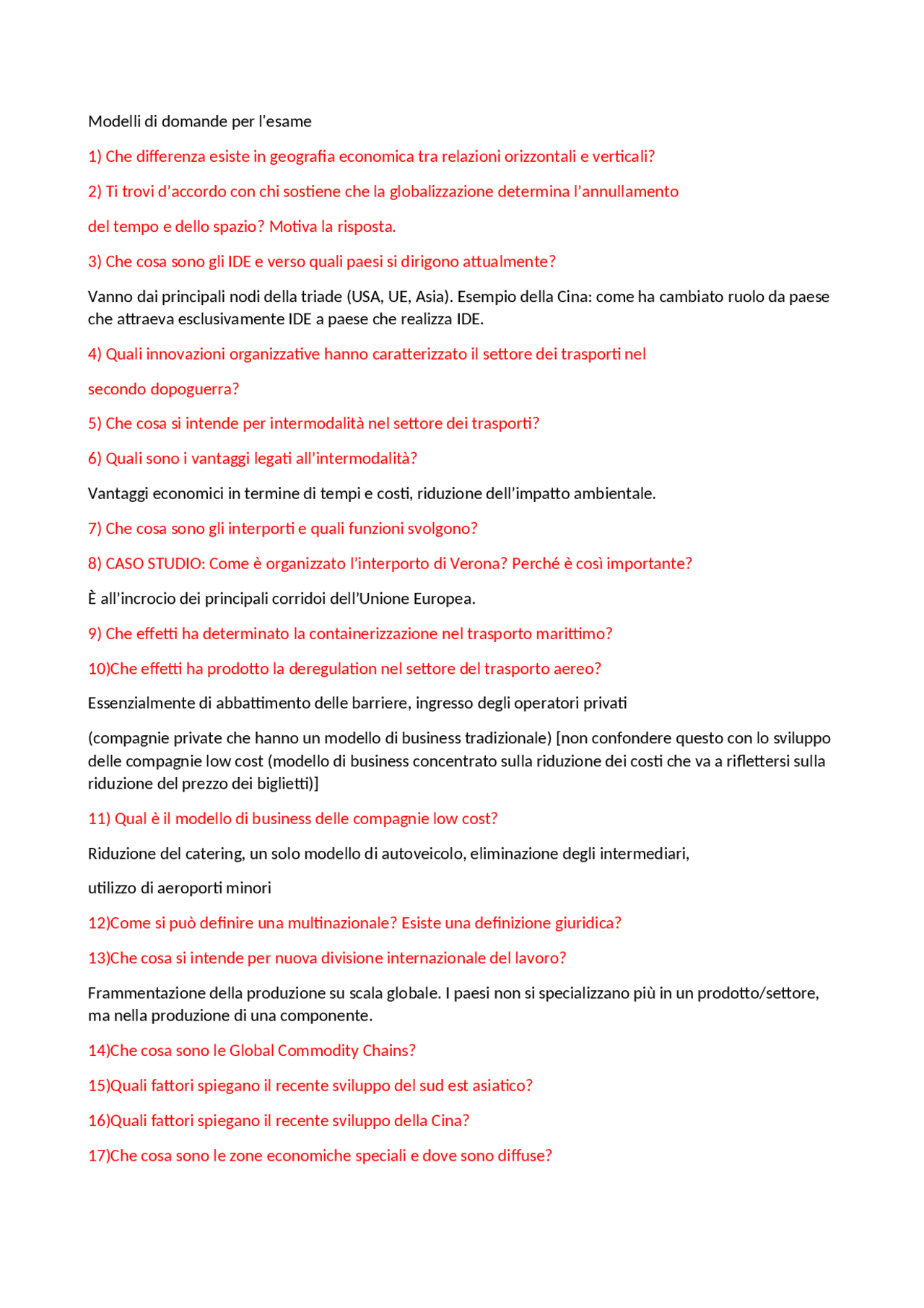 Geografia Del Commercio Domande Docsity
