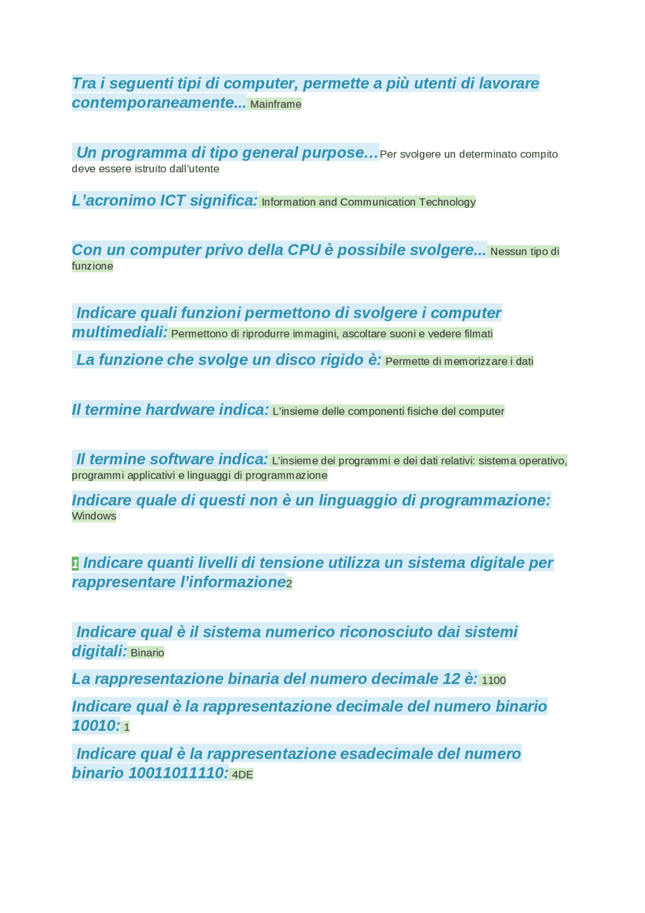 Programmazione Informatica L 8 Mercatorum Prove Quiz 1 Docsity