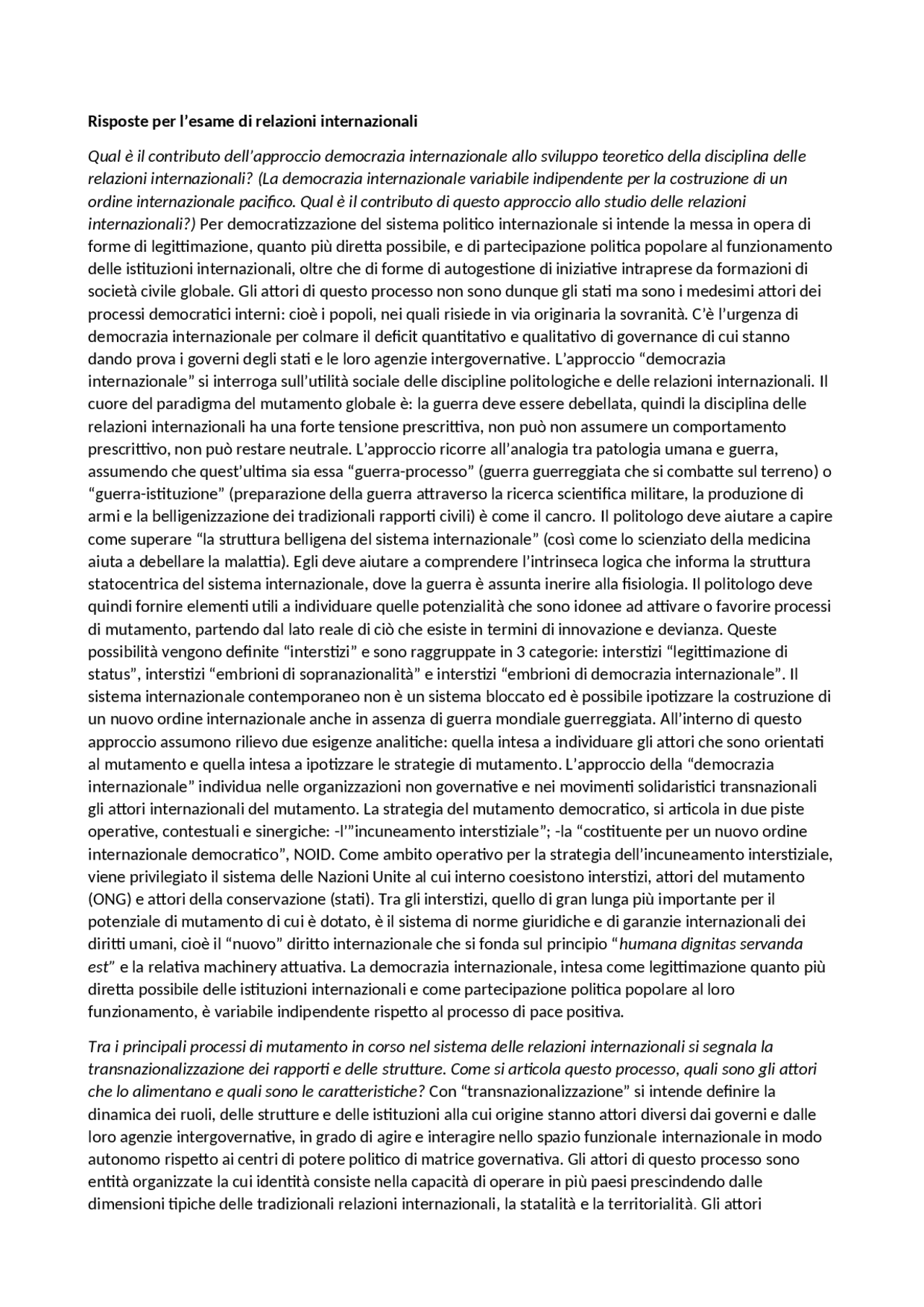 Domande E Risposte Relazioni Internazionali Docsity