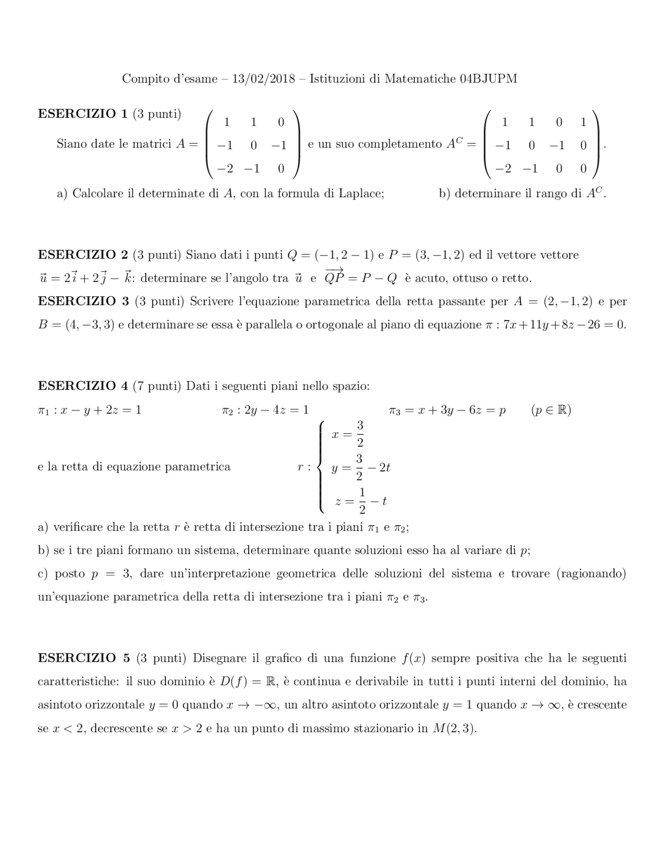 Tema Desame Istituzioni Matematiche Docsity