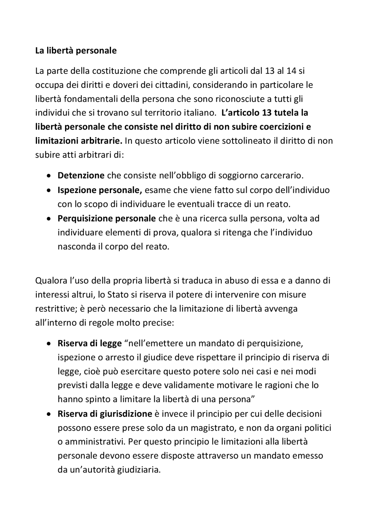 Sintesi Sulla Libertà Diritto Docsity