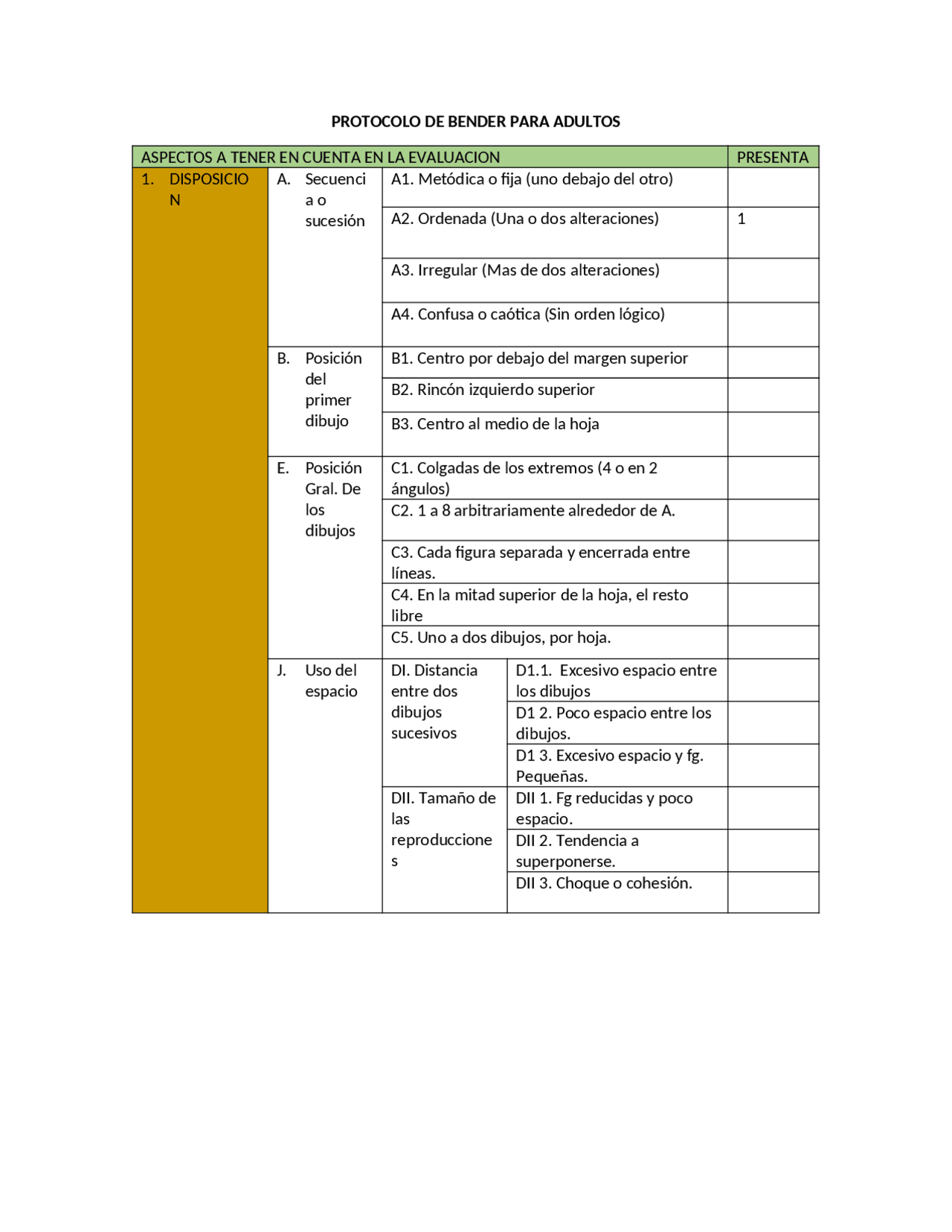PROTOCOLO BENDER PARA ADULTOS | Exámenes de Psicología | Docsity