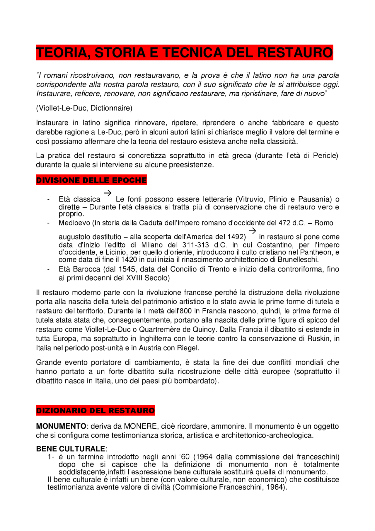 Appunti Di Restauro Prof Romeo Polito Docsity