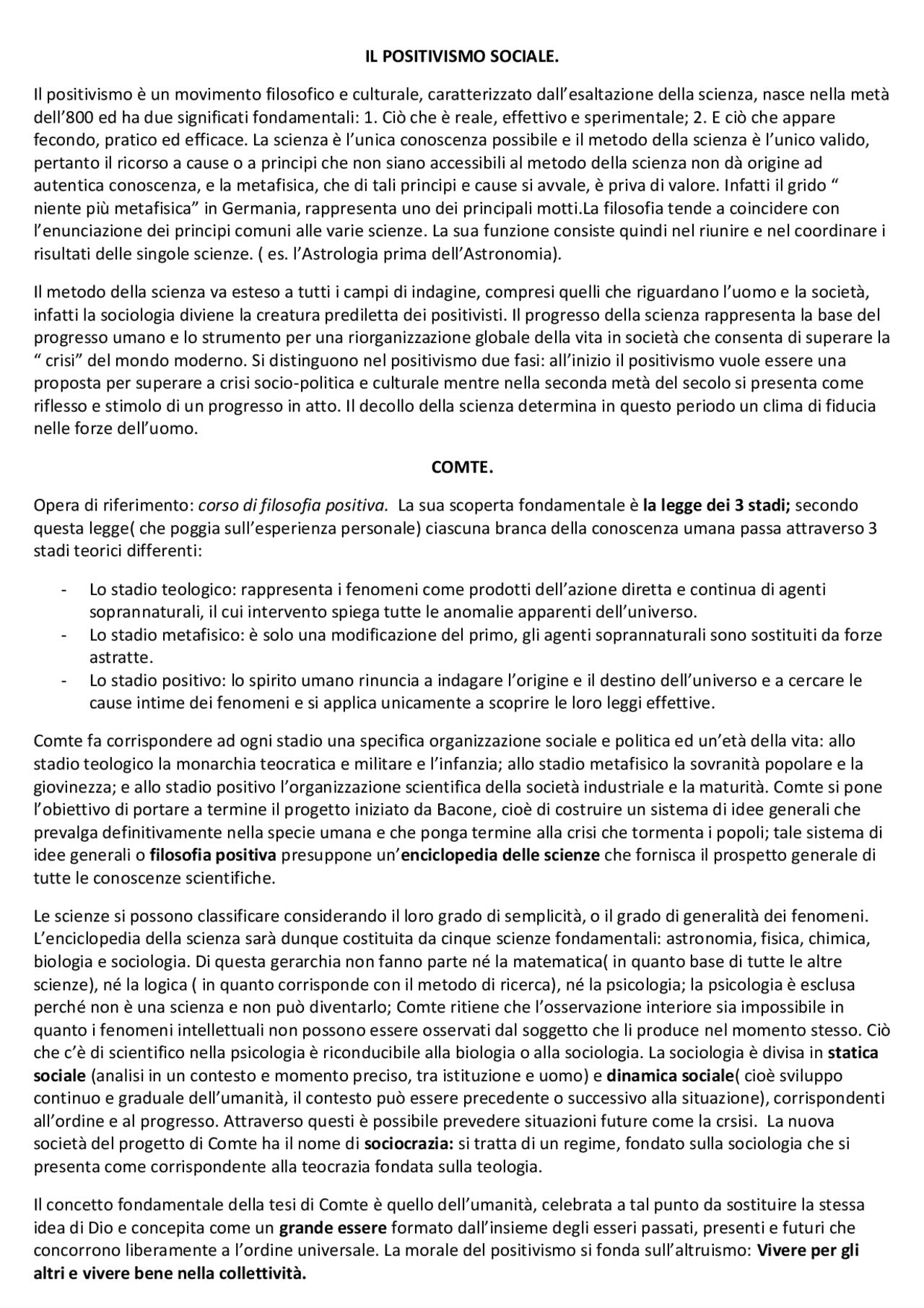 Il Positivismo Sociale E Il Pensiero Di Comte Docsity